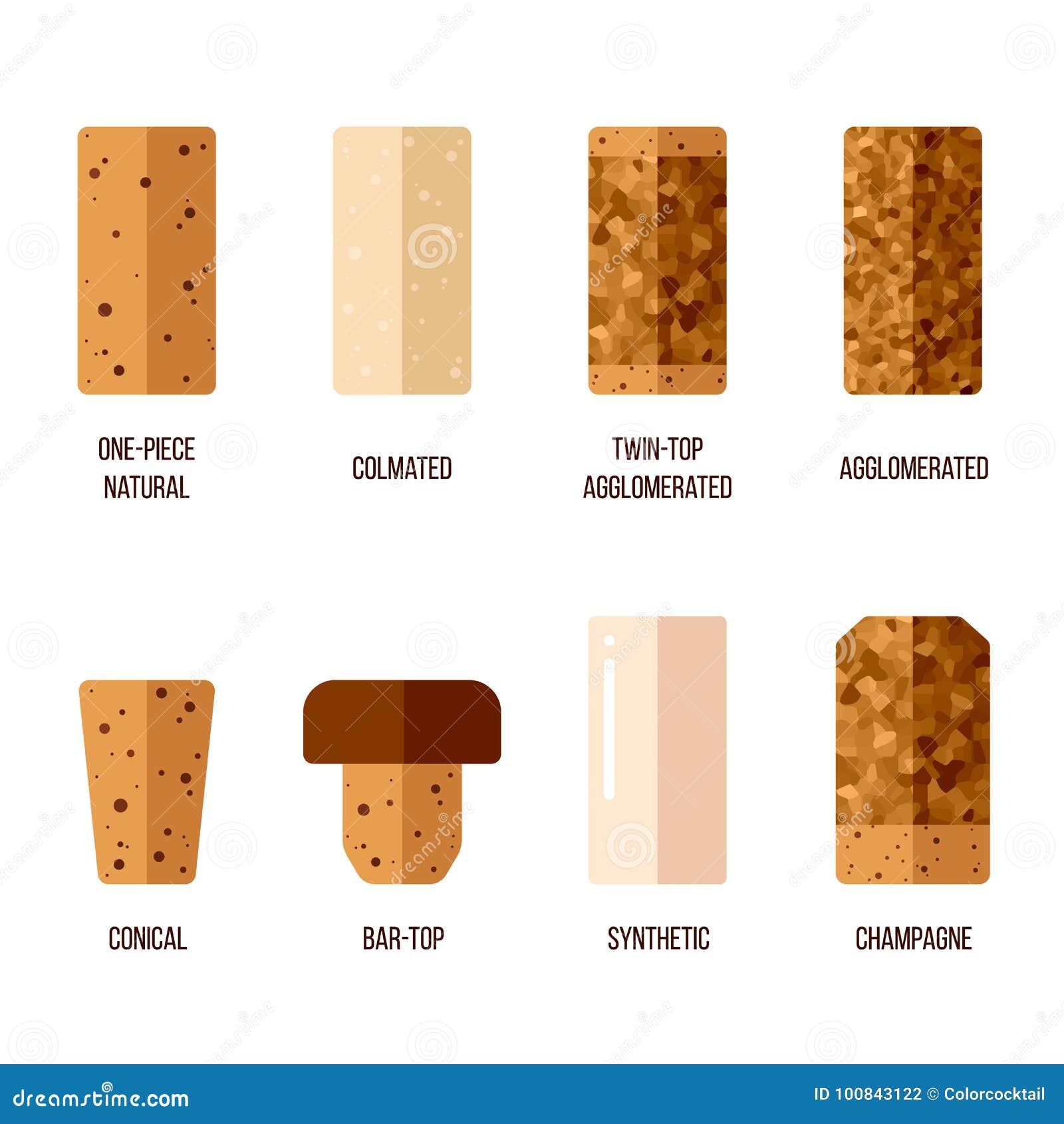 Cork stopper types stock vector. Illustration of vector - 100843122