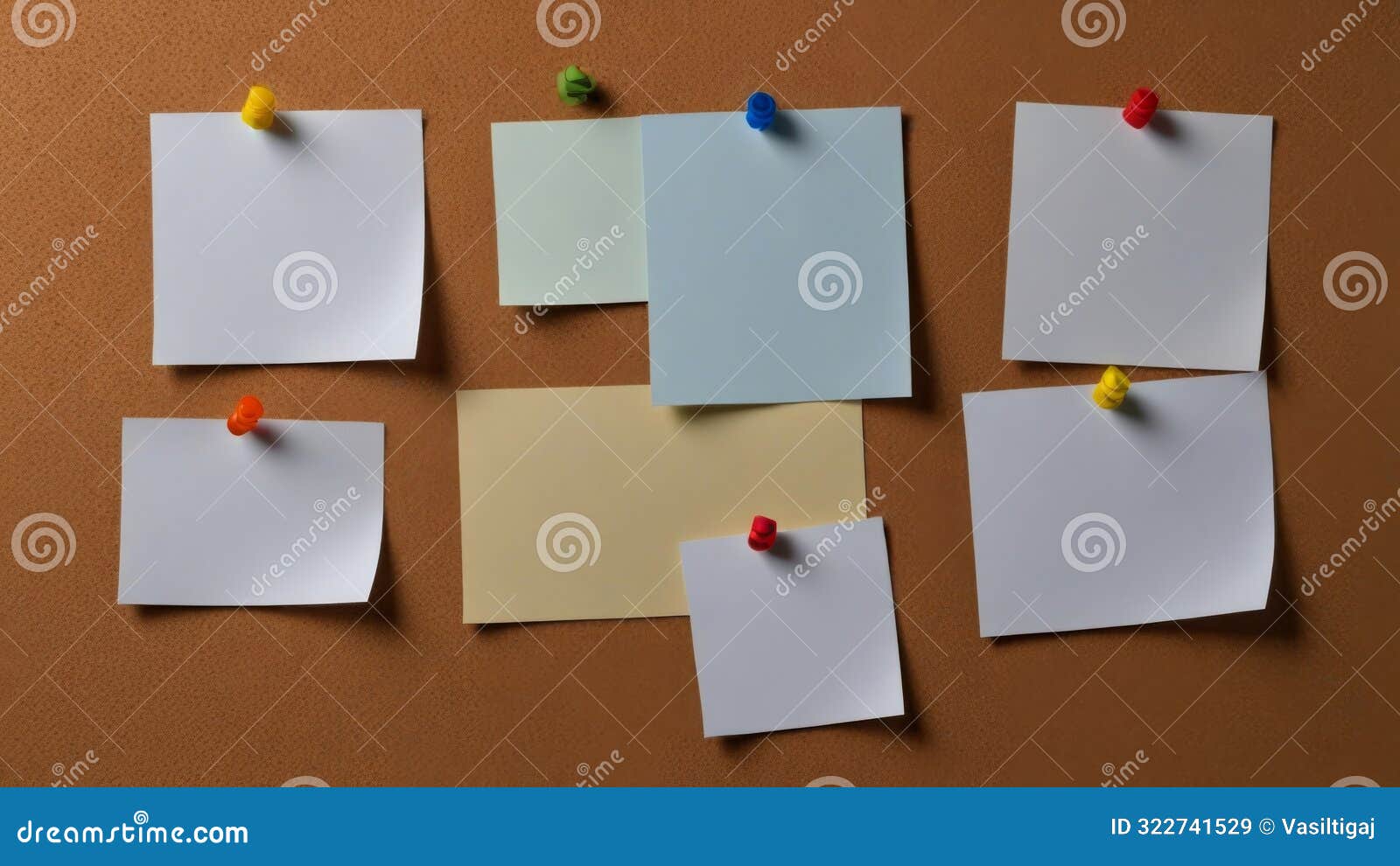 Corkboard with Blank Sticky Notes and Push Pins Stock Illustration ...