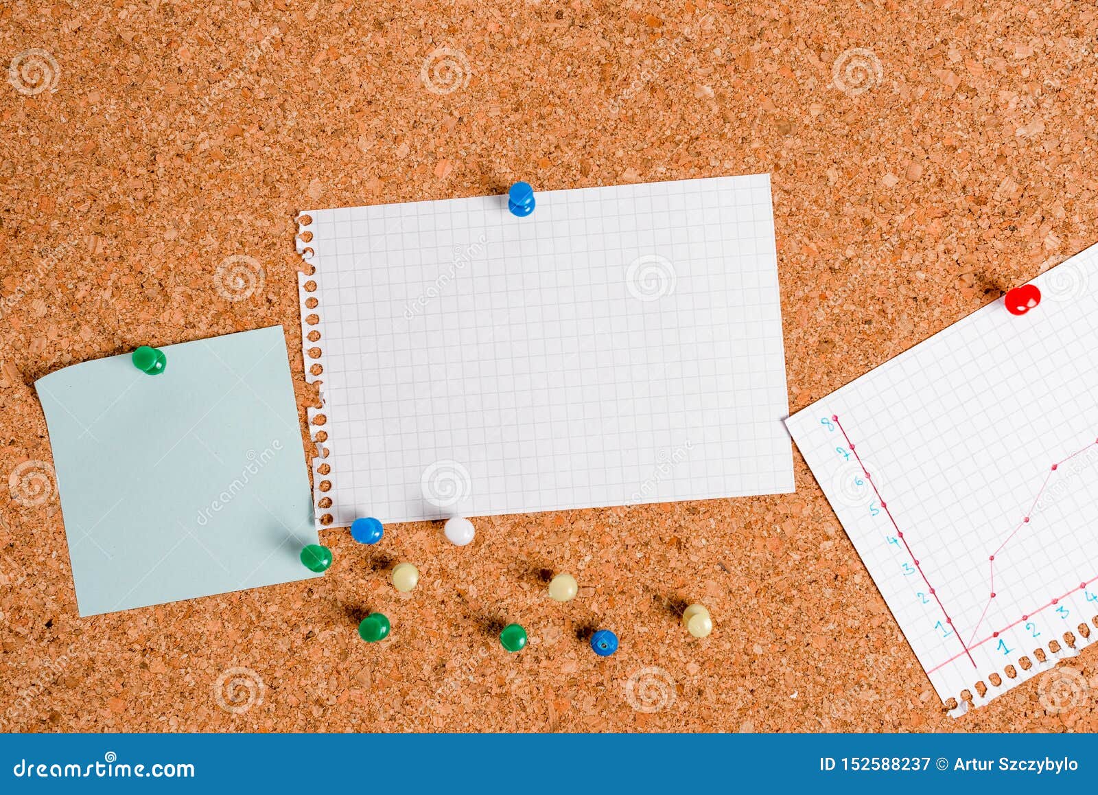 Corkboard with Different Color and Size Papers Fixed by a Pin ...