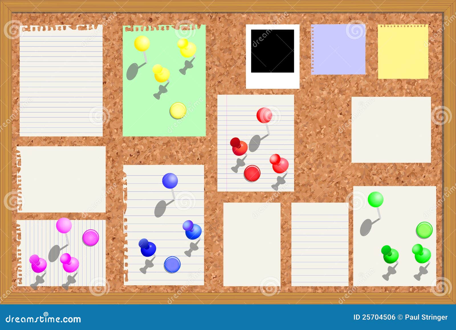 Corkboard with Paper Notes Etc Stock Illustration - Illustration of ...
