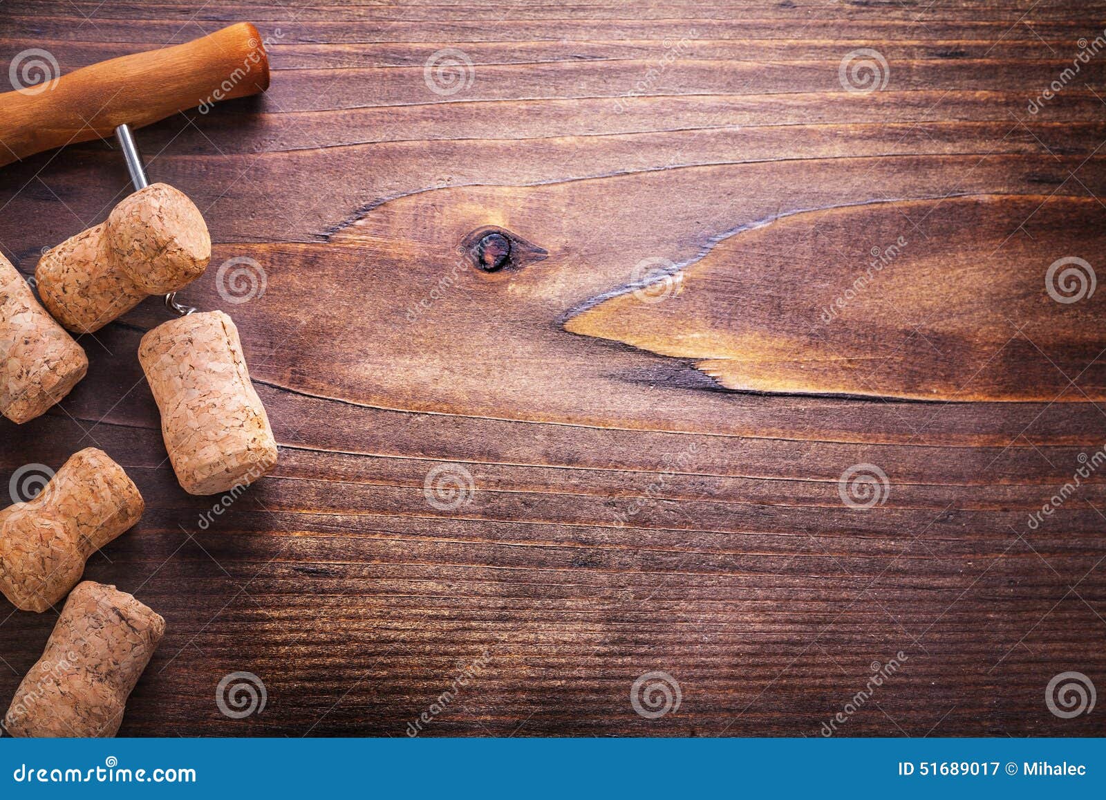 Corks of Champagne and Corkscrew on Vintage Wooden Stock Image - Image ...