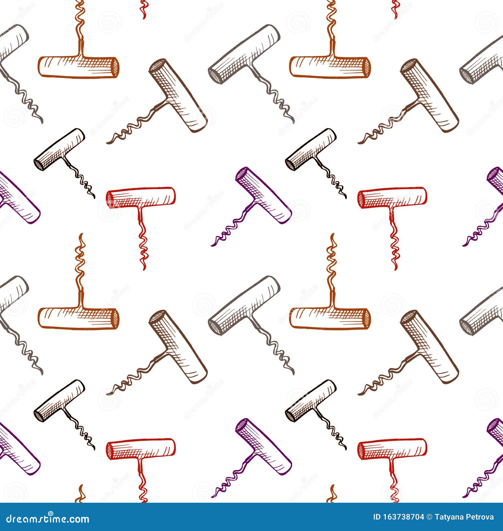 Corkscrew Background. Seamless Pattern, Sketch of Red and Brown ...