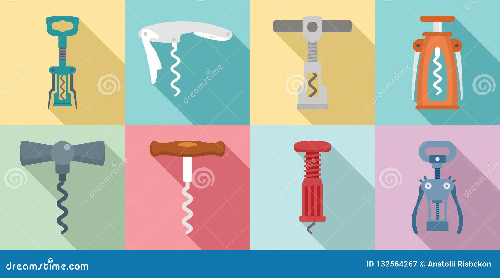 Corkscrew Icon Set, Flat Style Stock Vector - Illustration of design ...