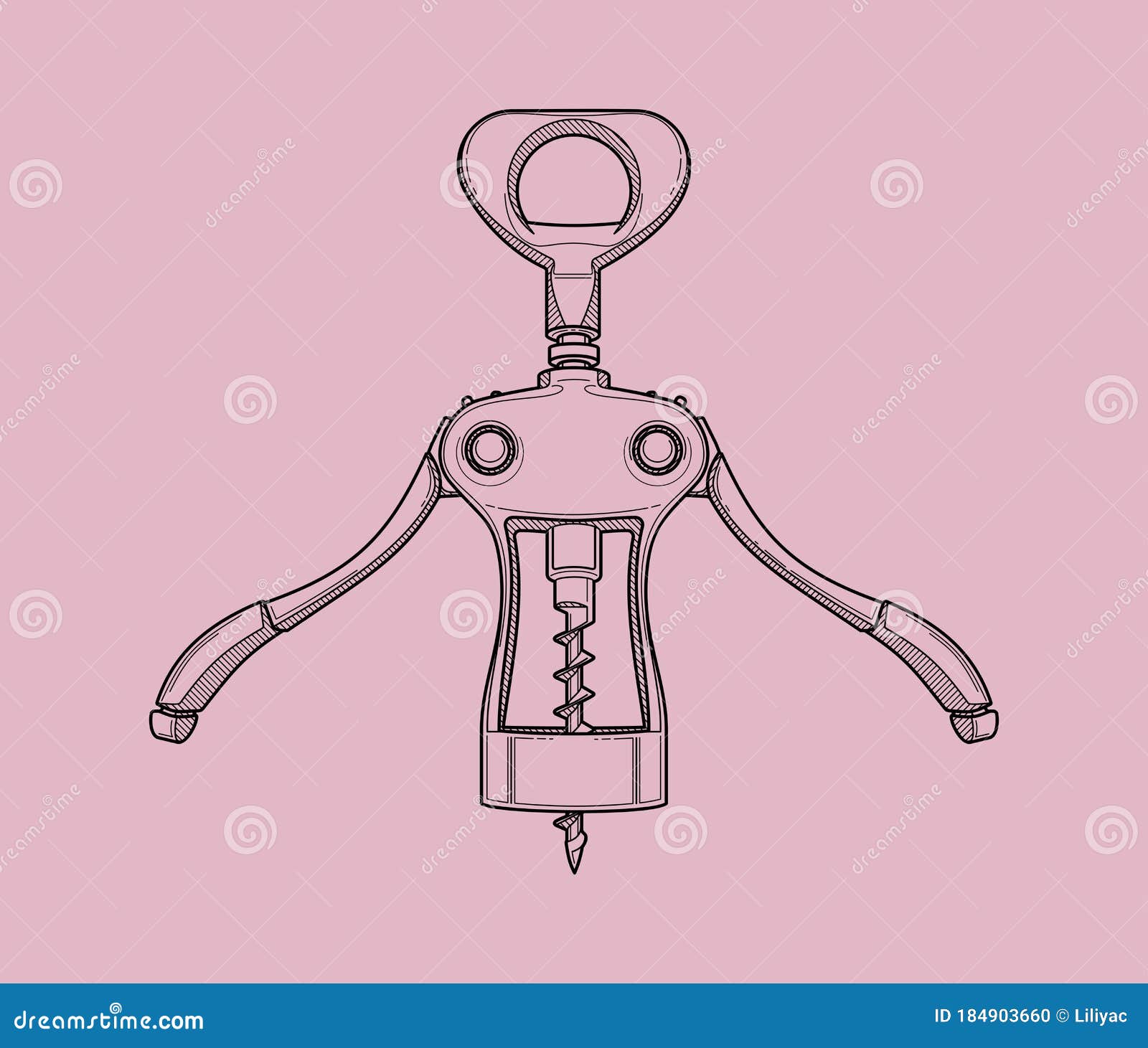 Corkscrew - a Linear Flat Drawing with Detailed Drawing. Open Wine ...