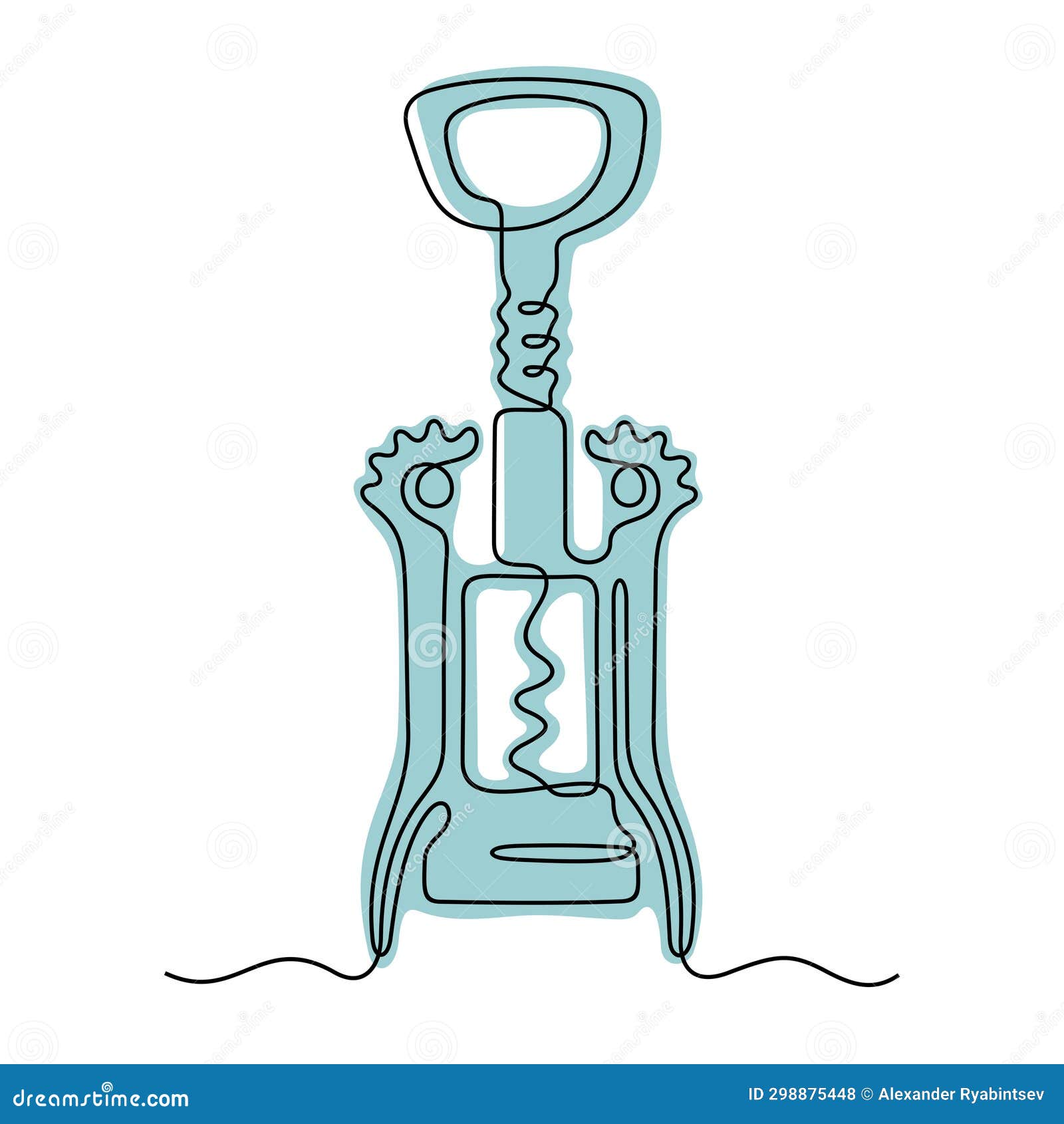Corkscrew In One Continuous Line Drawing Style Cartoon Vector ...