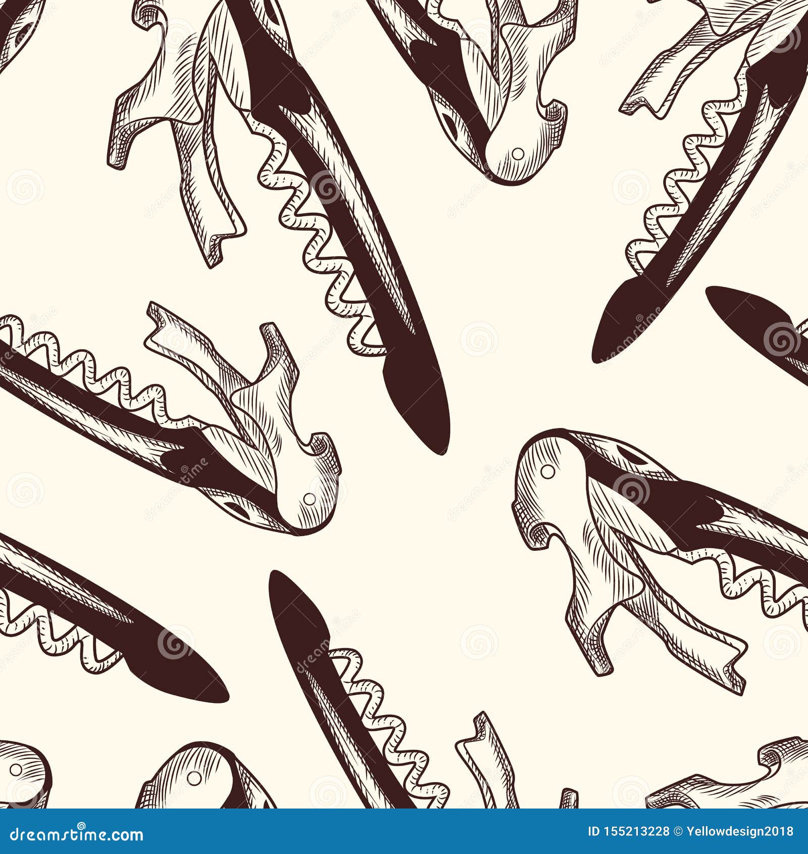 Corkscrew Seamless Pattern. Engraving Style. Sommelier Knife Backdrop ...