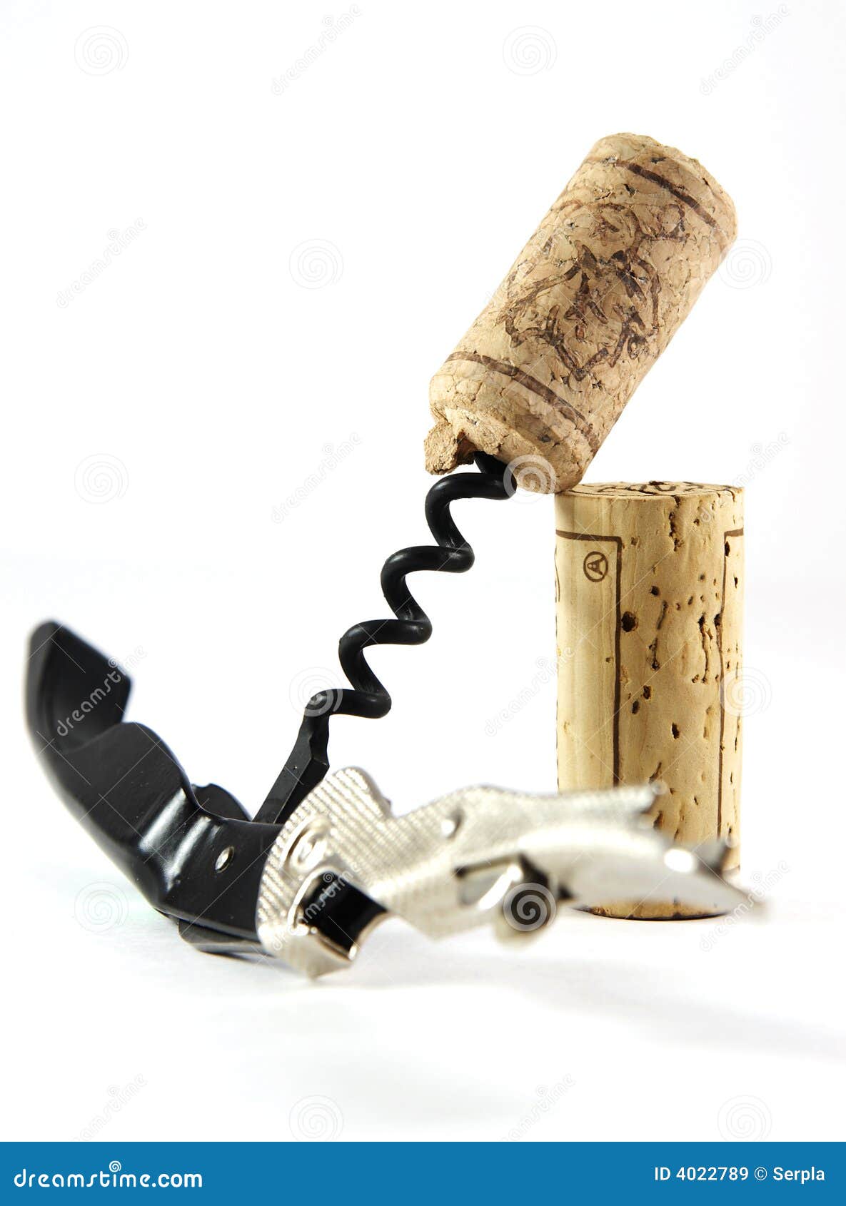 Corkscrew and two corks stock image. Image of opener, cork - 4022789