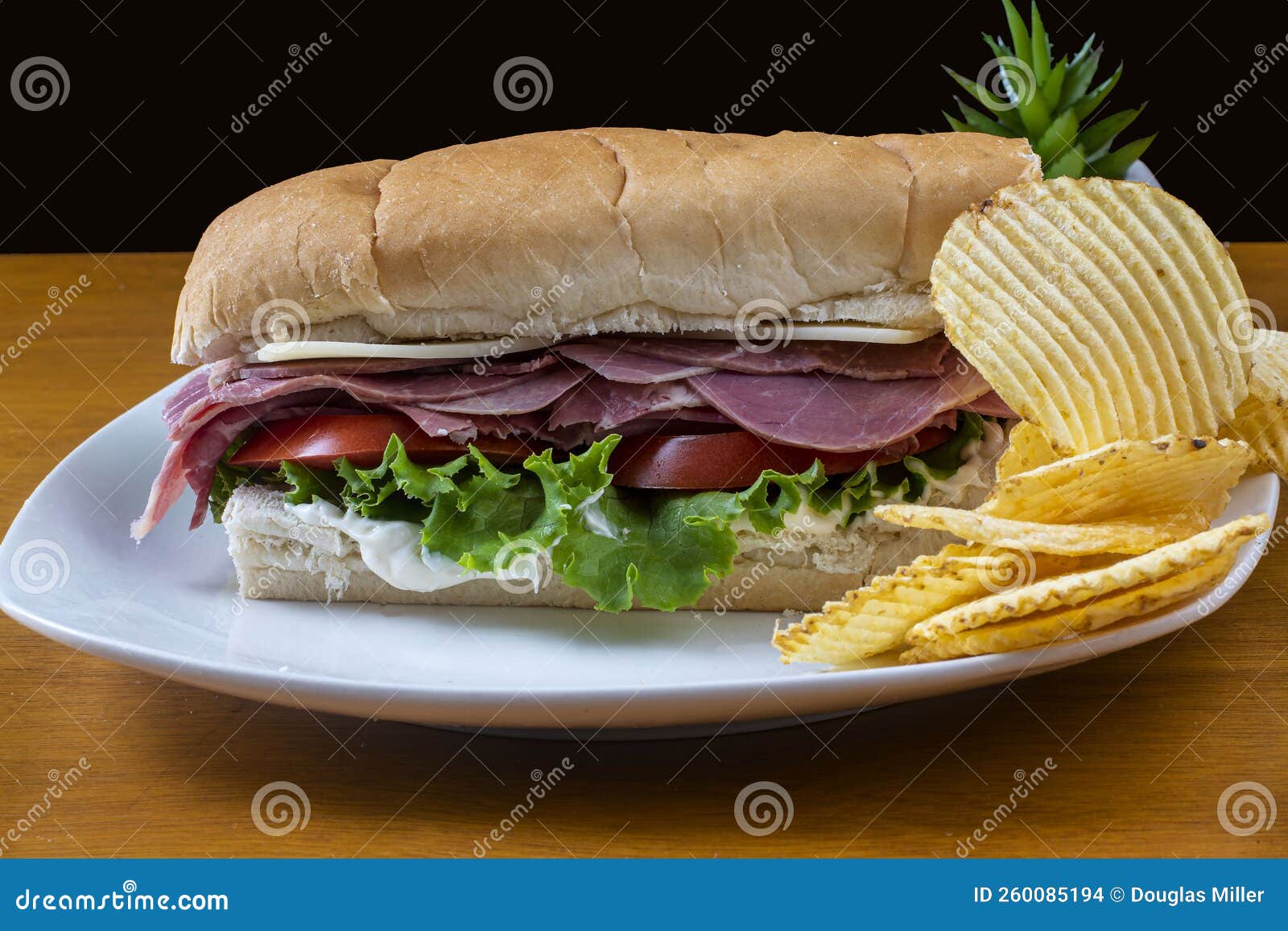 Corn Beef Sandwich with a Side of Potato Chips Stock Photo - Image of ...