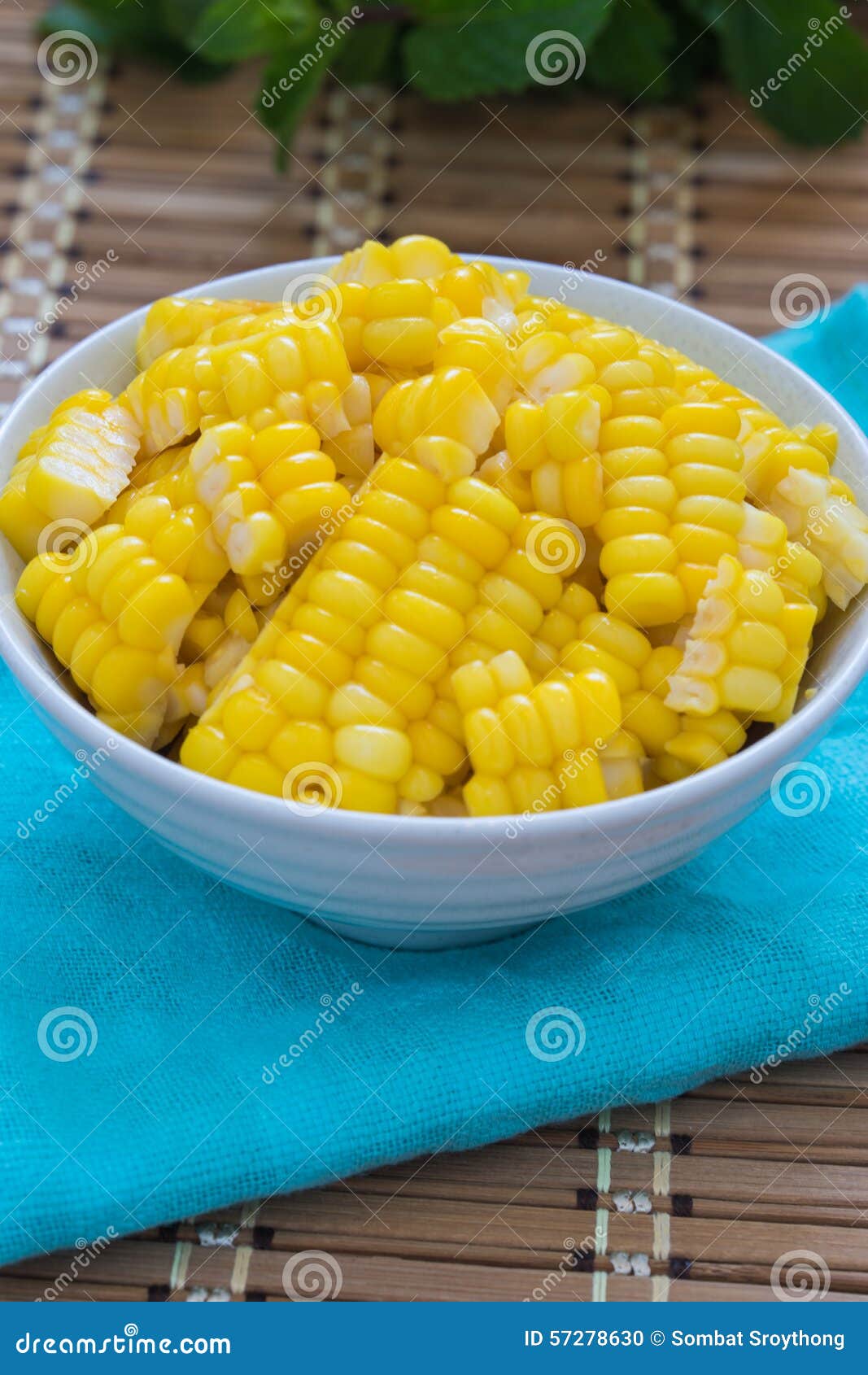 Corn Boil a Cup of White Bands on the Bamboo Floor. Stock Photo - Image ...