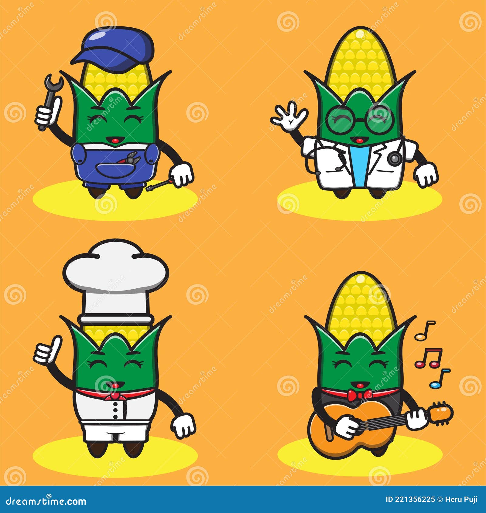 Vector Illustration Corn Cartoon Character Set Stock Vector ...