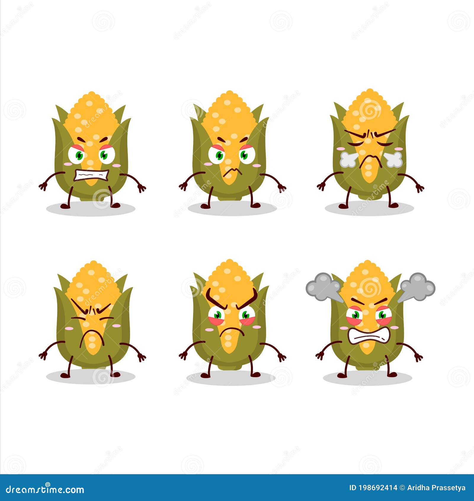 Corn Cartoon Character with Various Angry Expressions Stock Vector ...