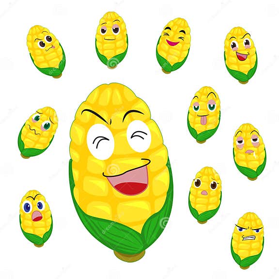 Corn Cartoon with Many Expressions Stock Vector - Illustration of ...