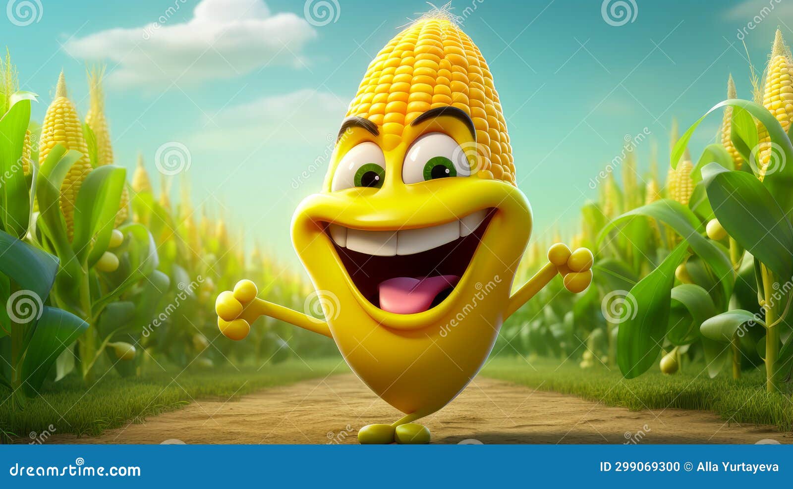 Corn with a Cheerful Face 3D on a White Background. Stock Photo - Image ...