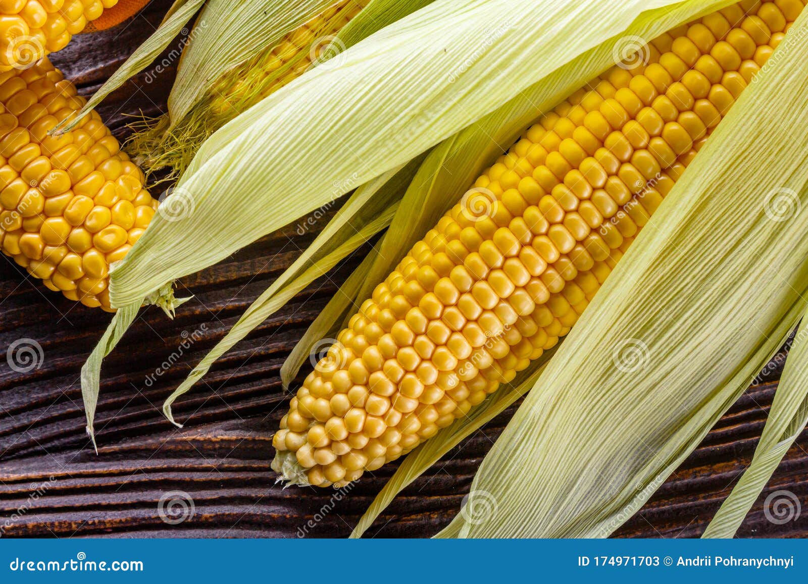 Corn Cob on Dark Wooden Rustic Background Stock Image - Image of diet ...
