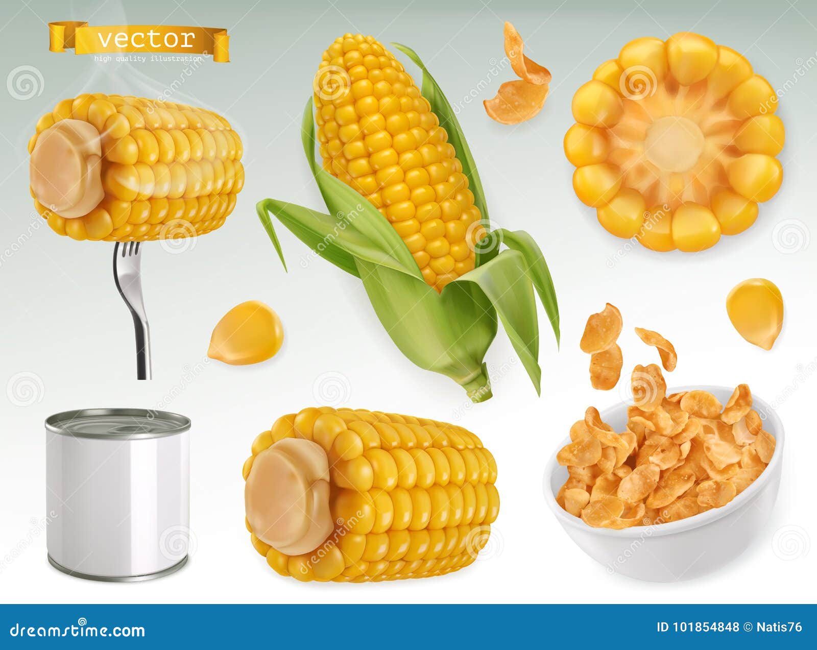 Corn Cob, Grains, Corn Flakes. Set Vector Elements. Package Design ...
