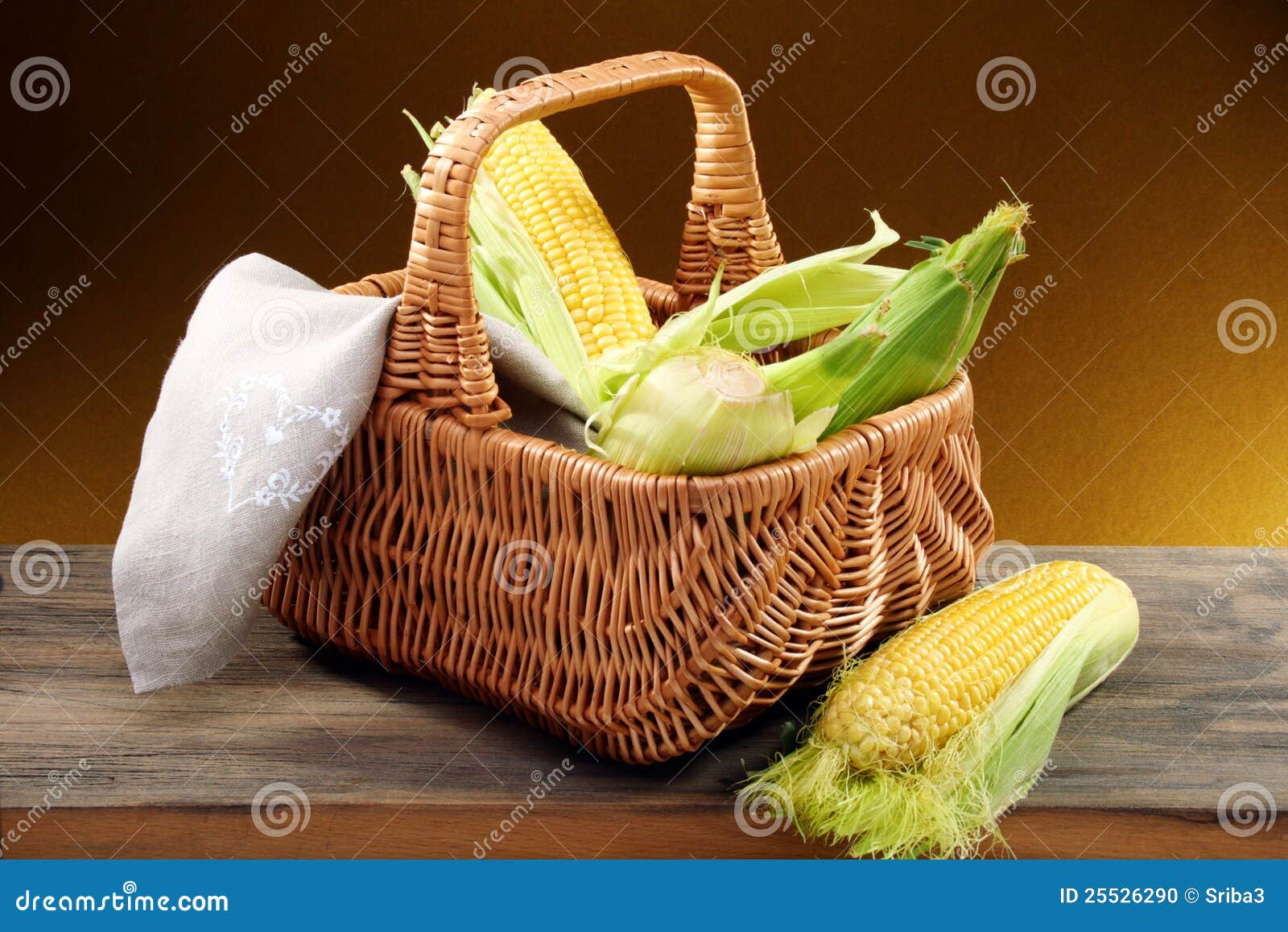 Corn on the Cob and a Linen Napkin in a Basket. Stock Photo - Image of ...