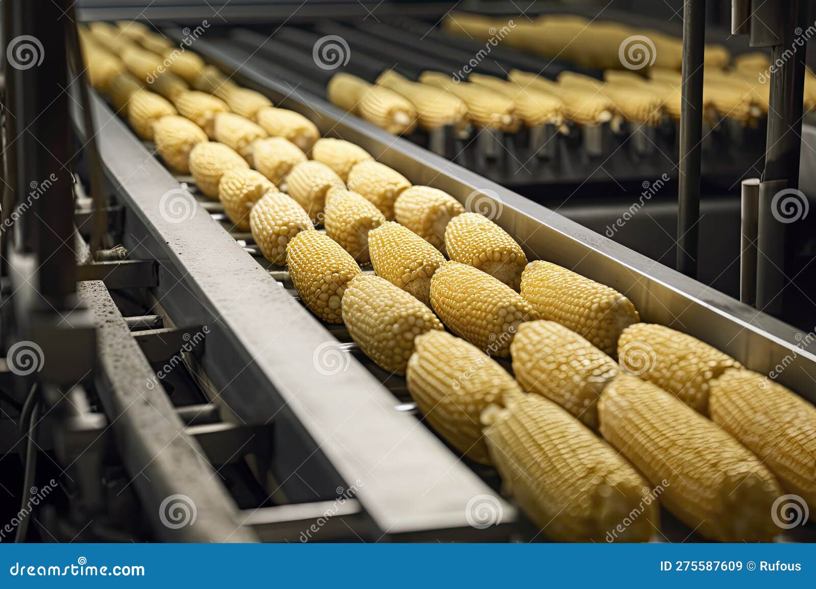 Corn Cob on Production Line in a Food Industry Stock Illustration ...