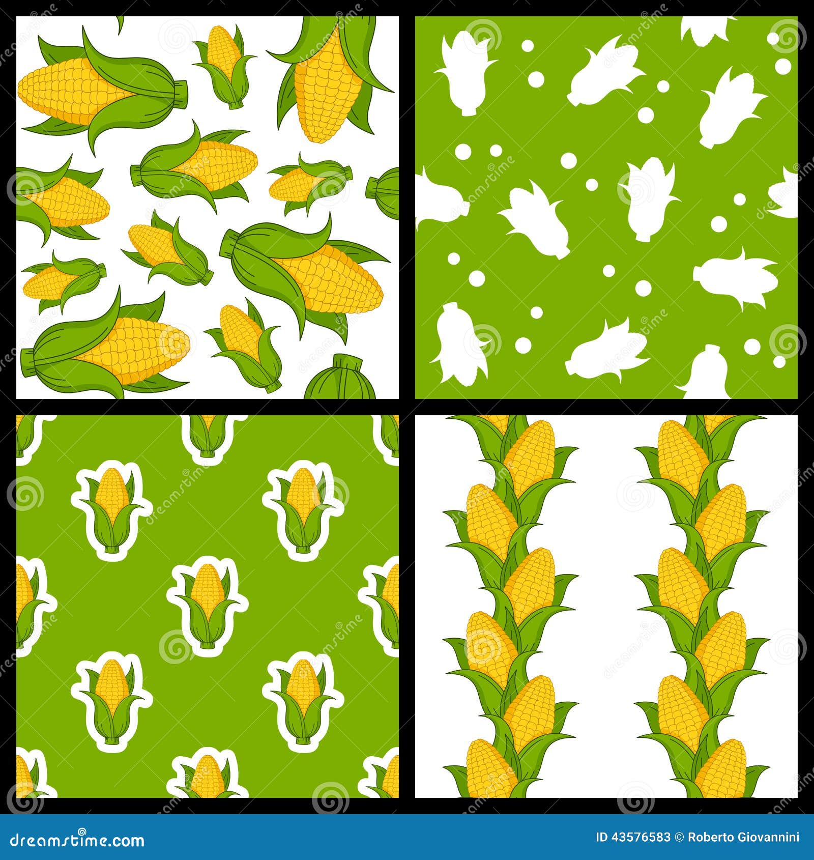 Corn Cob Seamless Patterns Set Cartoon Vector | CartoonDealer.com #43576583