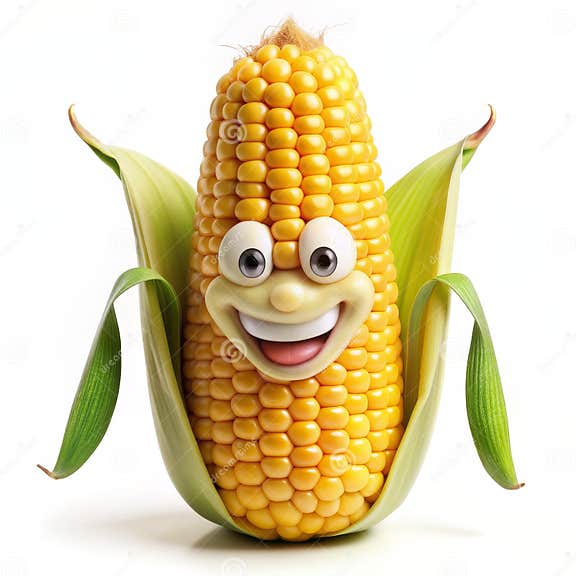 Corn on the Cob with a Smiley Face - 3D Rendered Illustration of a Corn ...