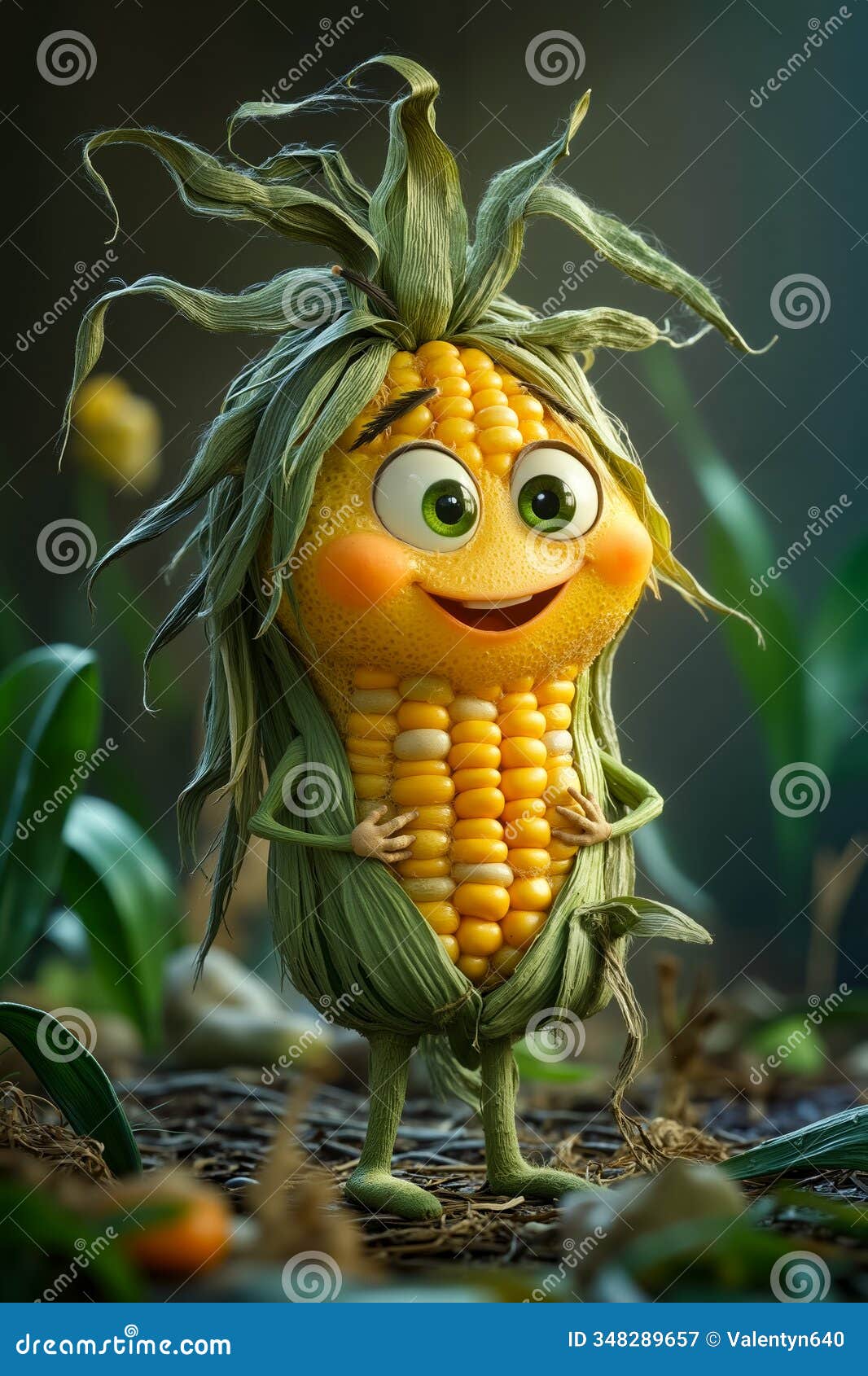 A Corn Cob with a Smiley Face Standing in the Middle of a Field Stock ...