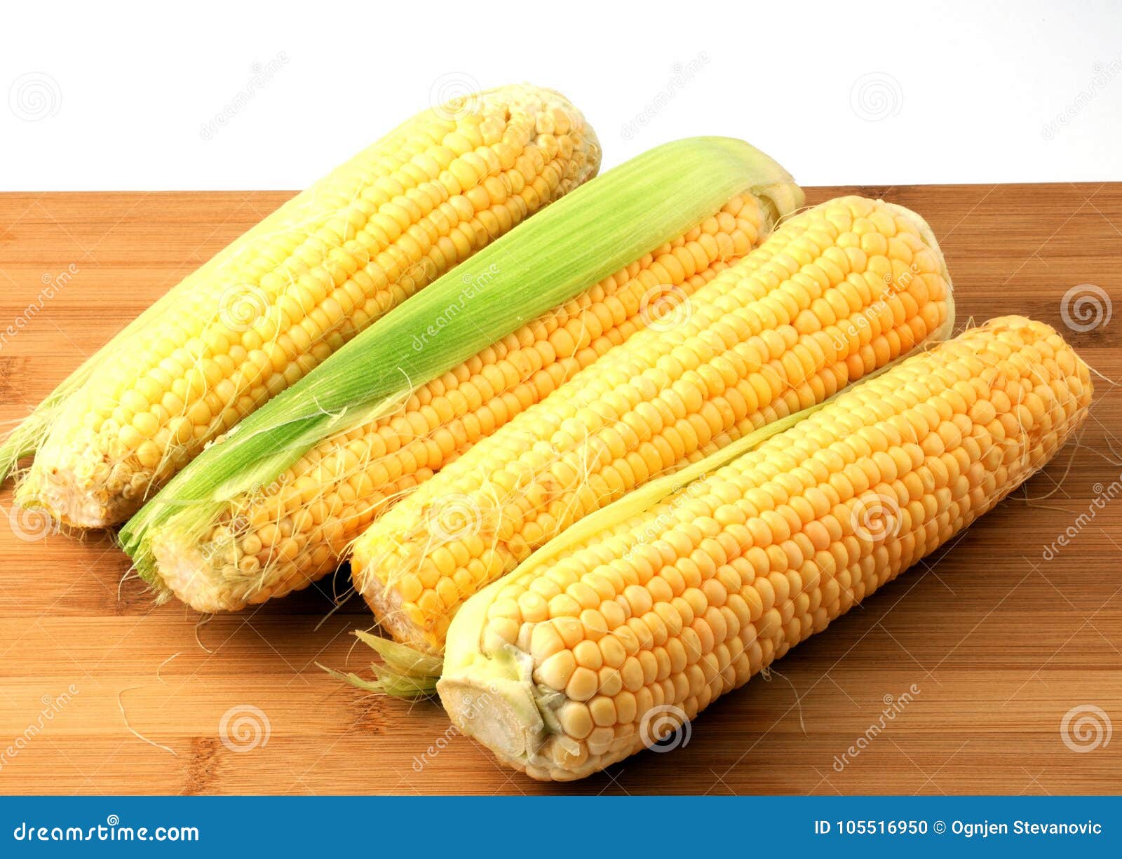 Corn Cob on Wooden Plank on White Stock Photo - Image of crop, organic ...
