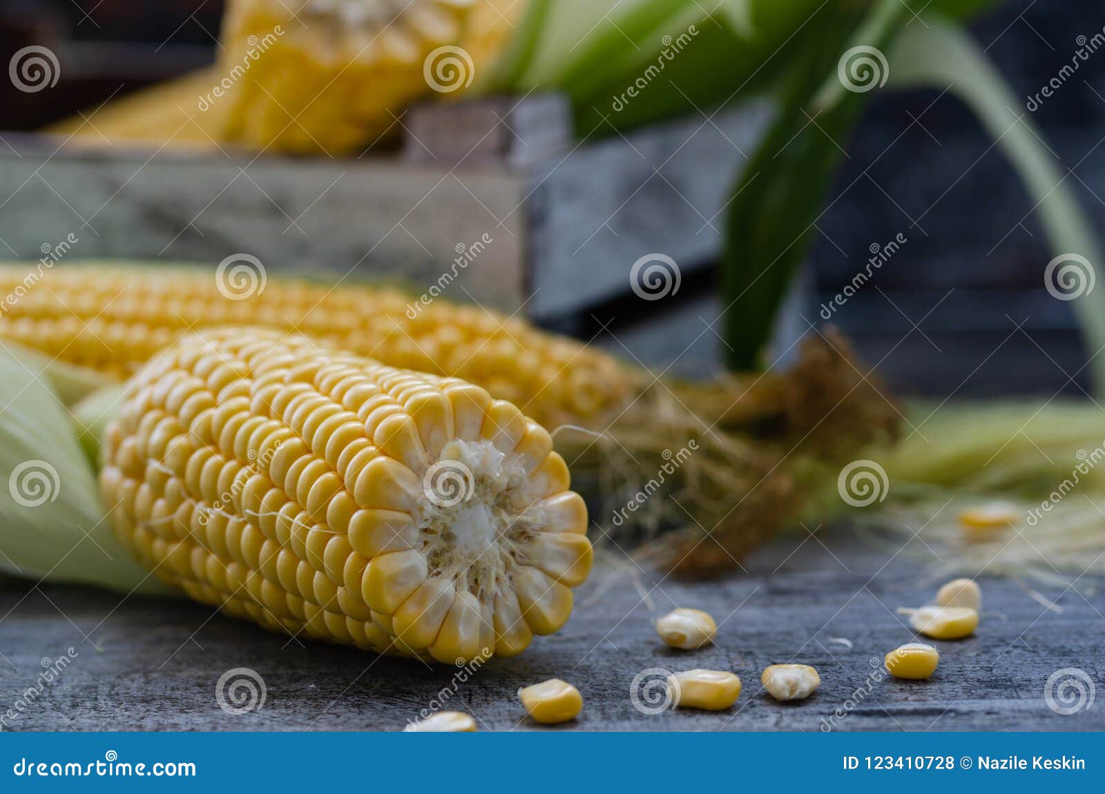Corn on the Cob in Wooden Table. Stock Photo - Image of background ...