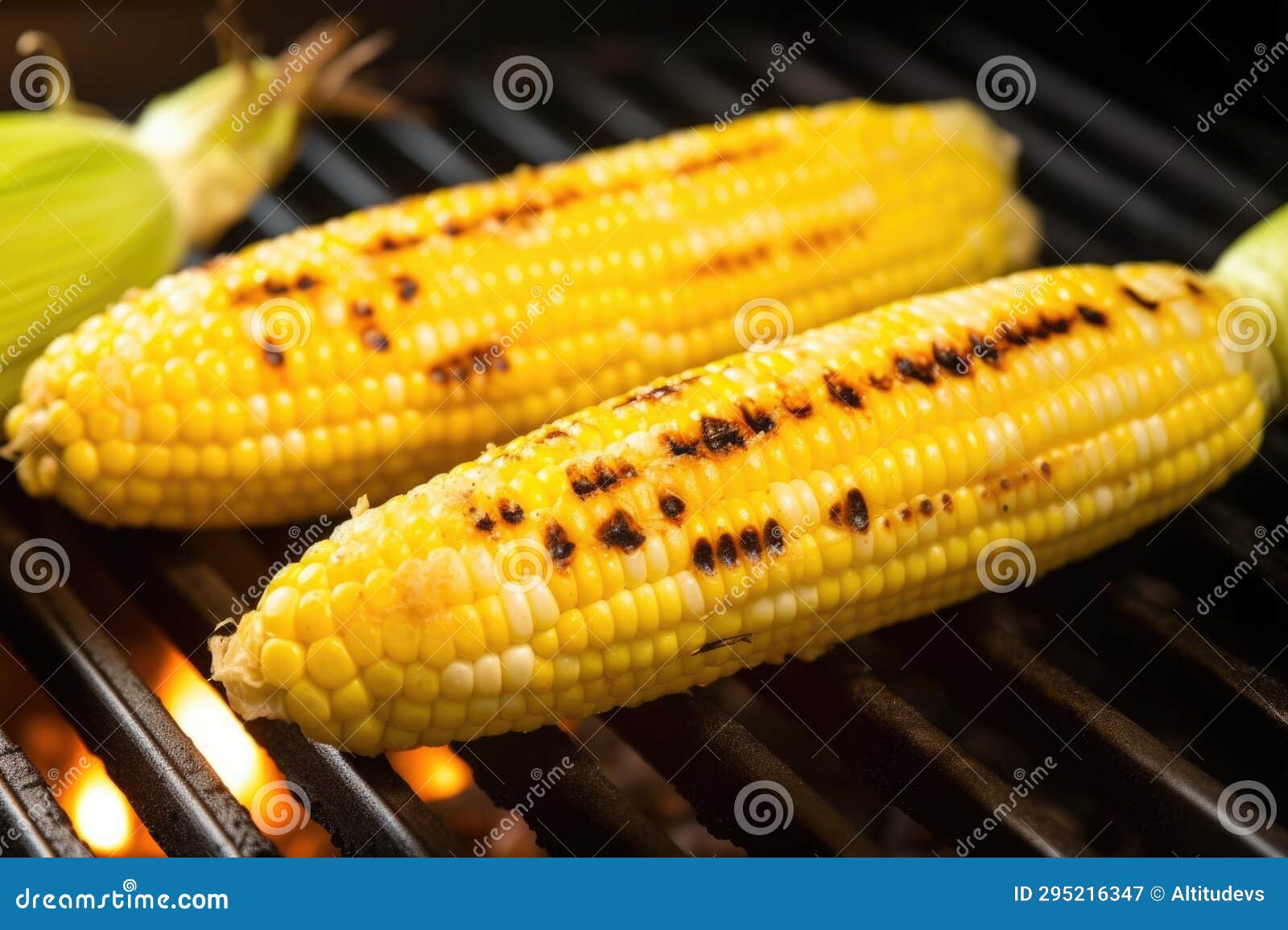 Corn Cobs on Barbecue Grill with Visible Grill Marks Stock Image ...