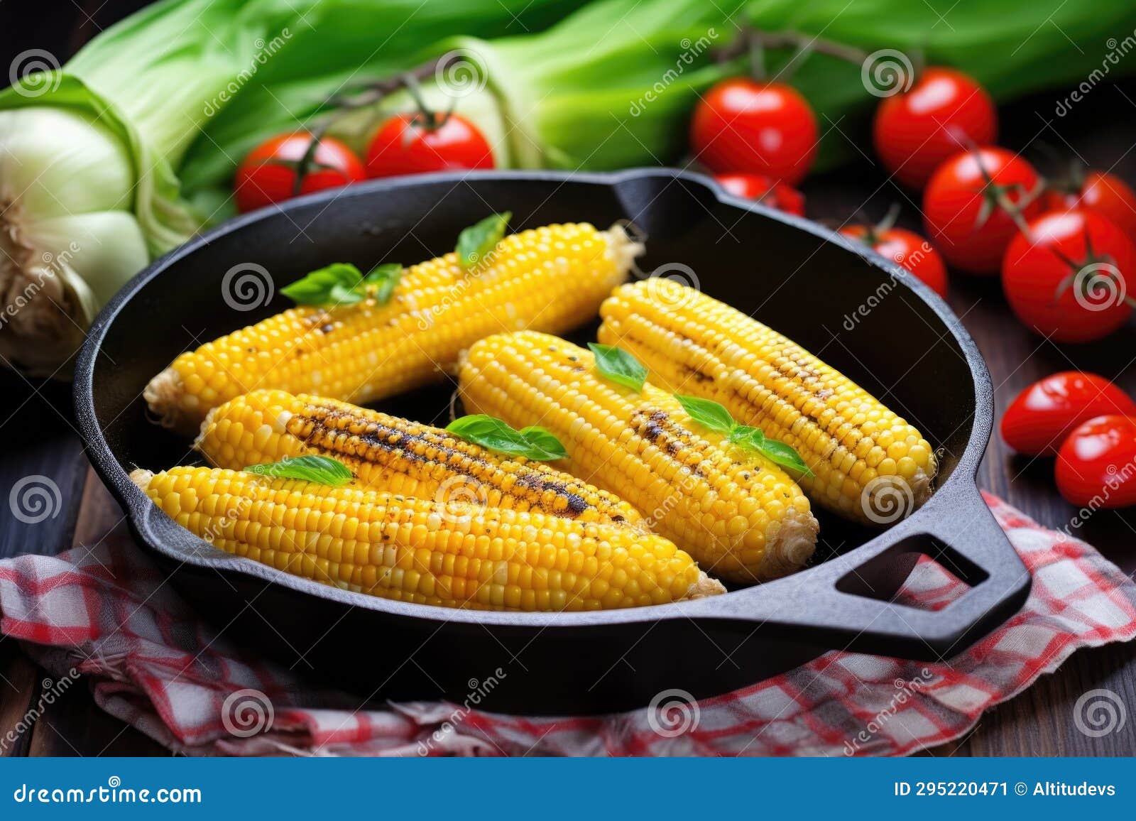 Corn Cobs with Lightly Charred Kernels in a Cast-iron Pan Stock Image ...