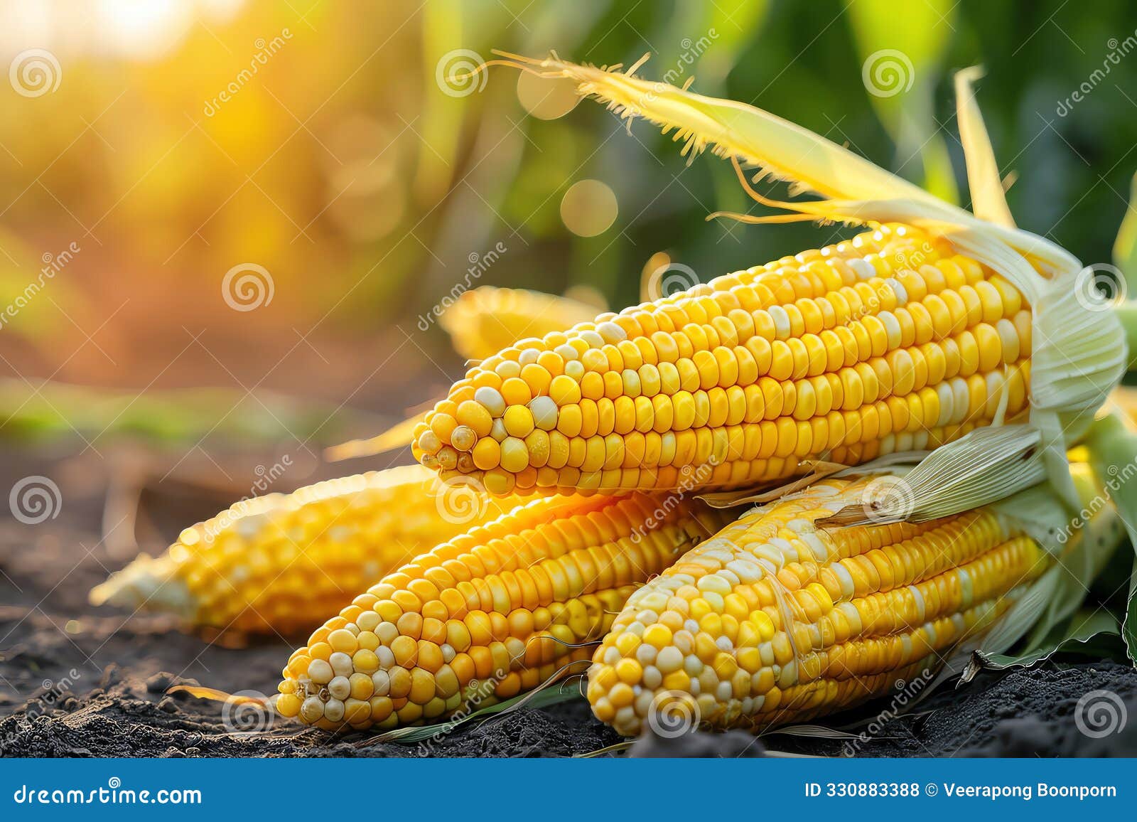 Corn Cobs in Plantation, Clear Background, Copy Space Stock ...