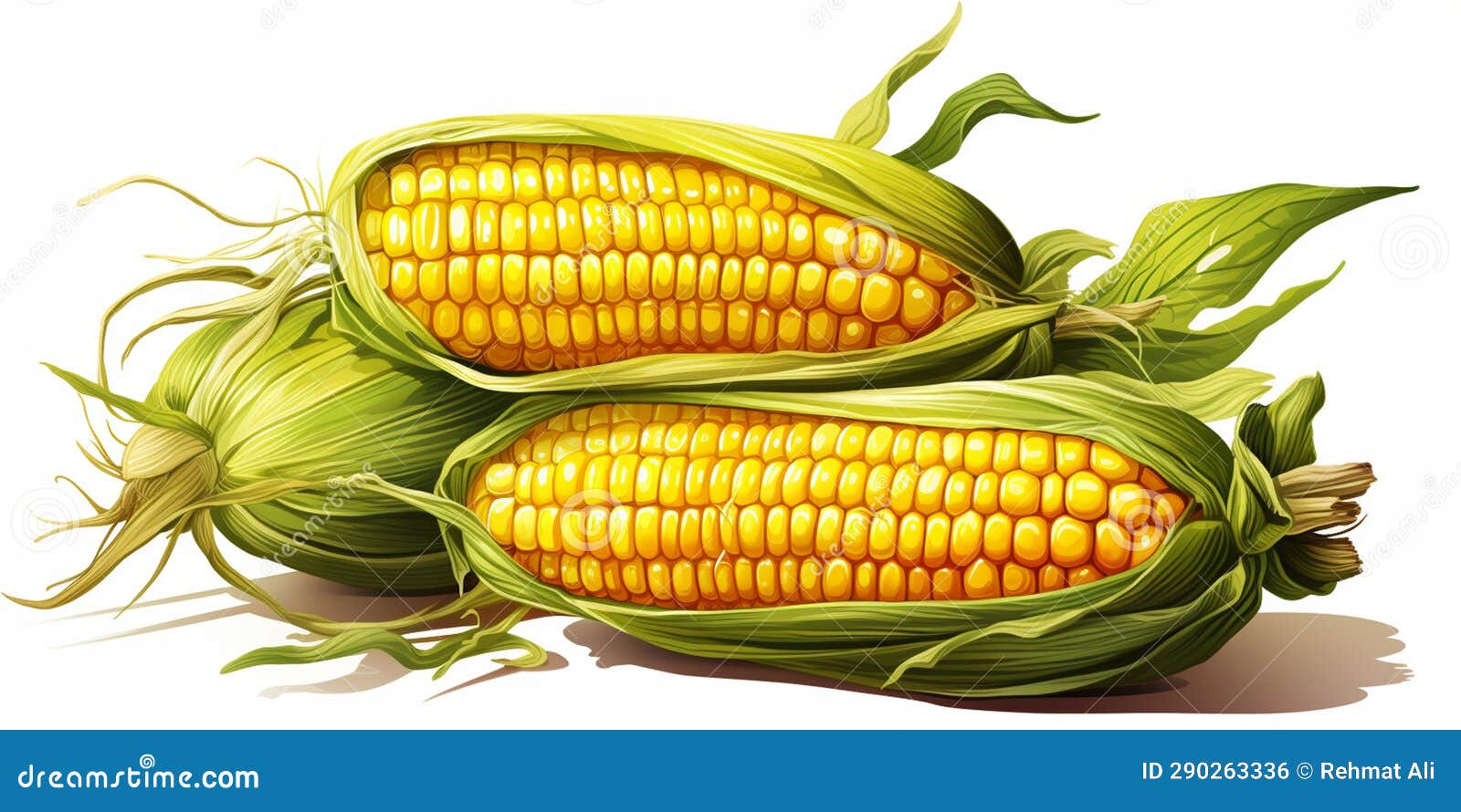 Corn Cobs Realistic Cartoon on White Background Stock Photo - Image of ...