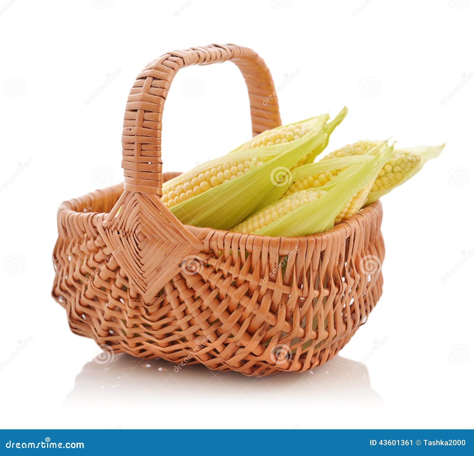 Corn cobs in wicker basket stock image. Image of product - 43601361
