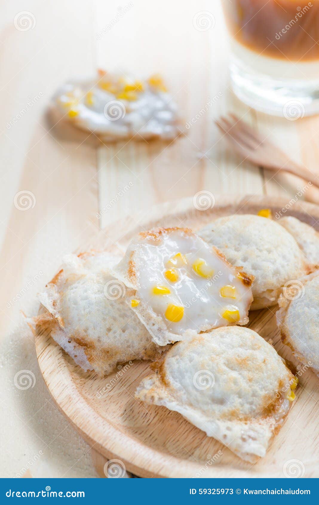 Corn on Coconut Rice Cake, Kind of Traditional Thai Sweetmeat Ca Stock ...