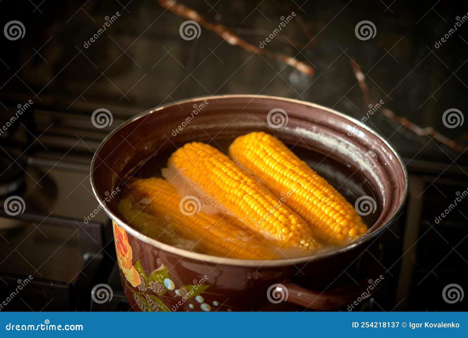 Corn is Cooked in a Pan in the Kitchen Stock Image - Image of grow ...