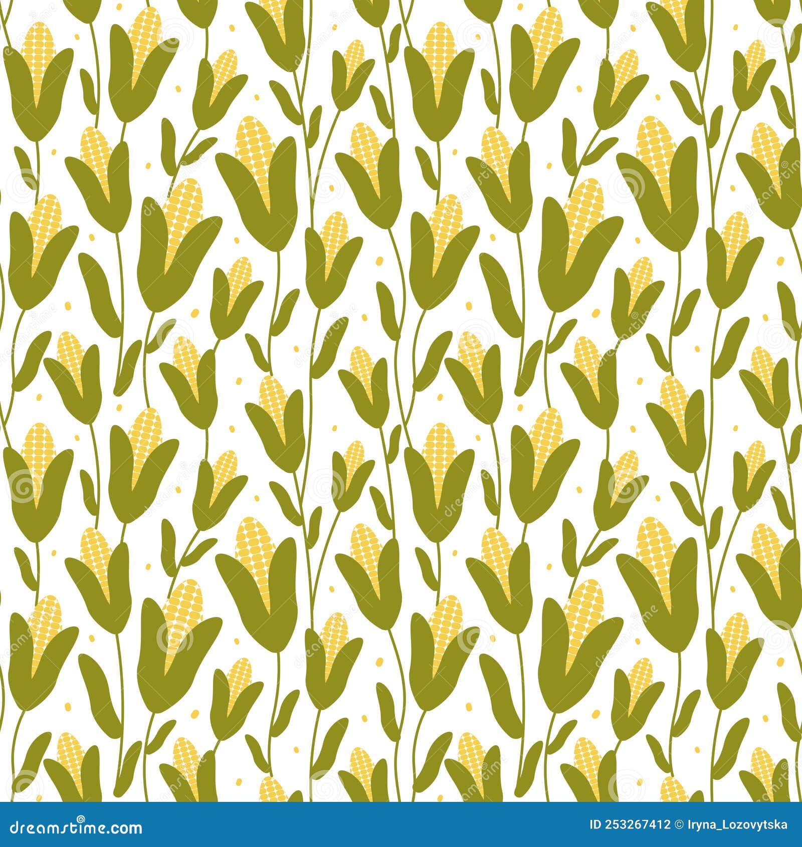 Corn Crop Seamless Pattern on White Background in Cartoon Style for ...