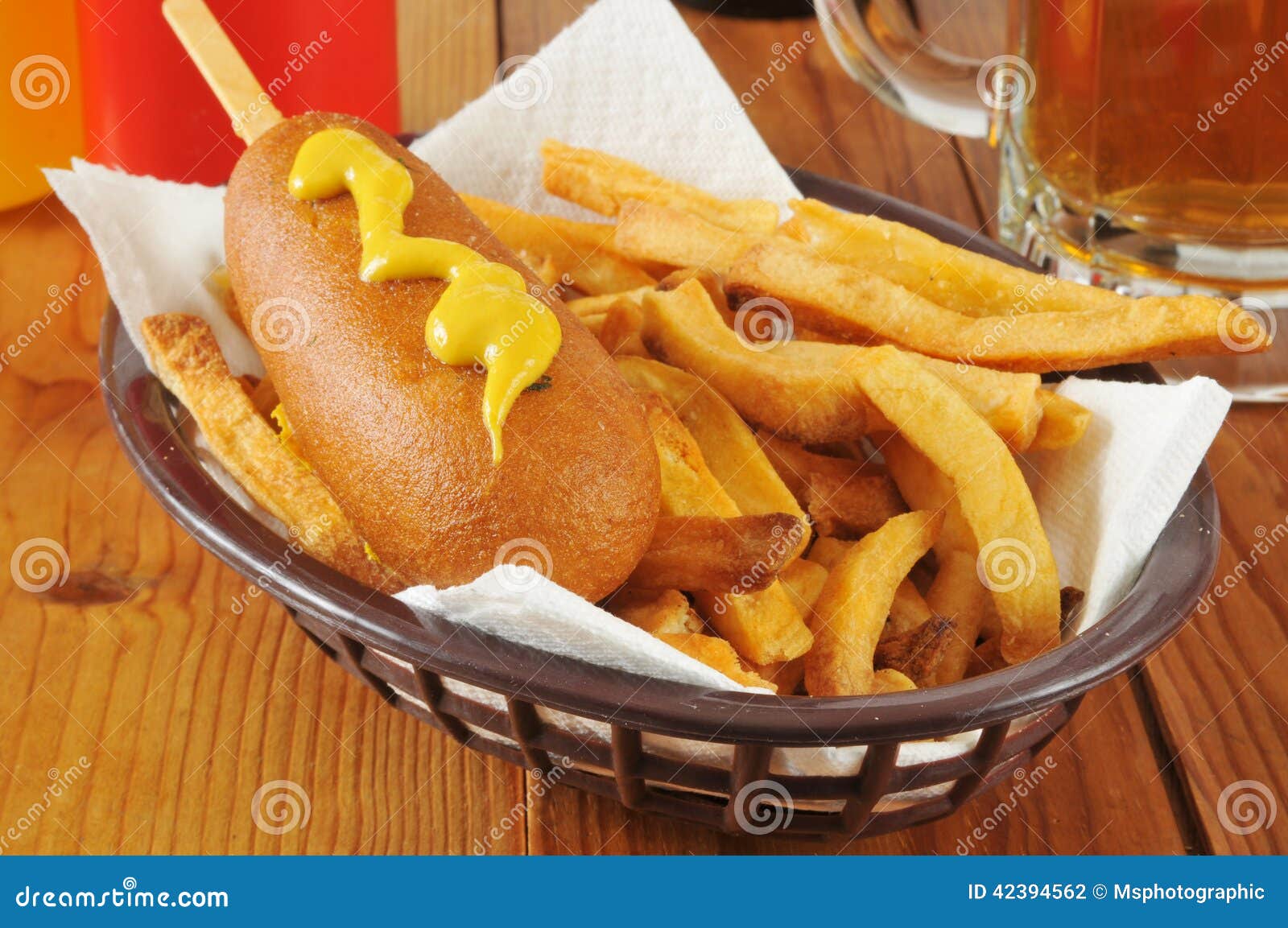 Corn dog with fries stock photo. Image of fries, beverage - 42394562