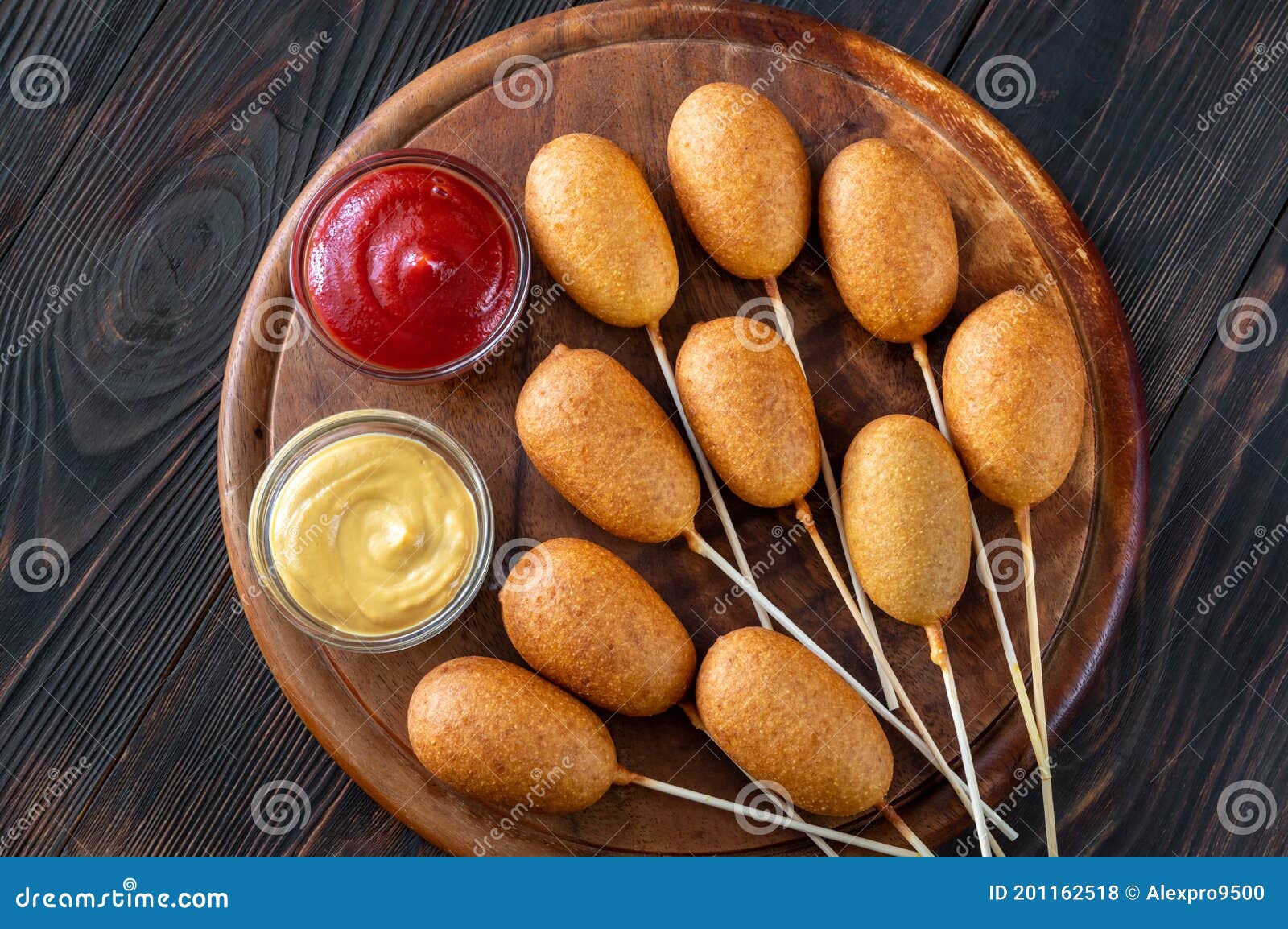 Corn Dogs with Different Dips Stock Photo - Image of crust, deepfried ...