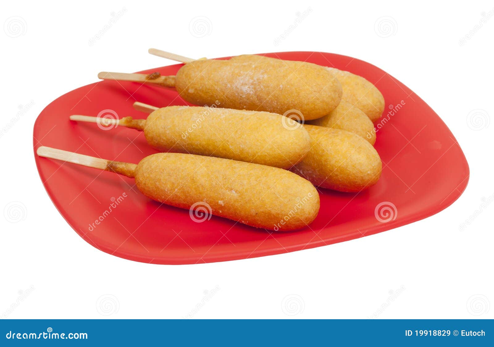 Corn Dogs on Red Plate stock image. Image of isolated - 19918829