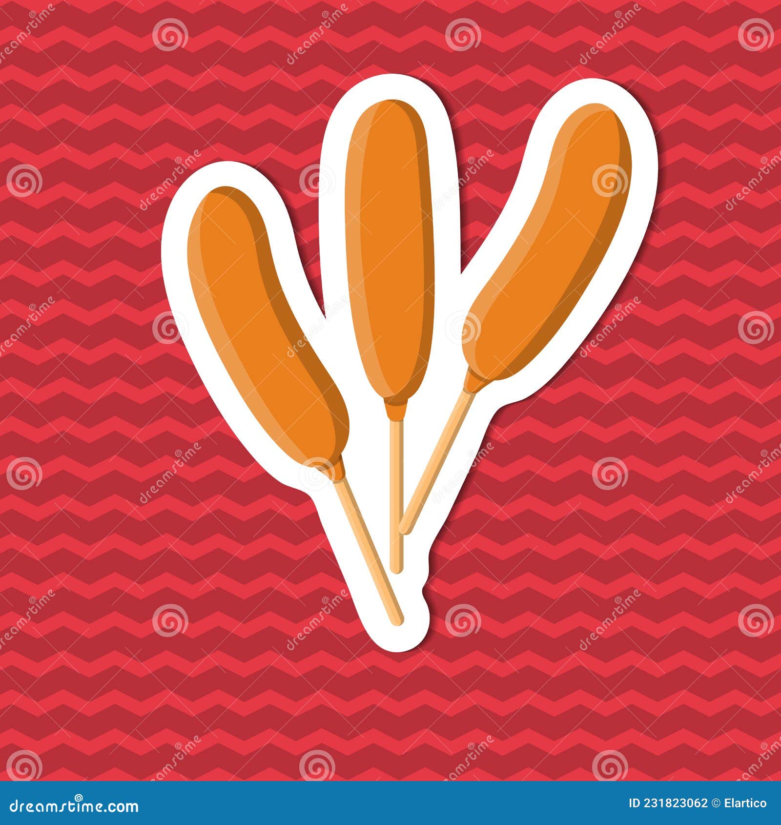 Corn Dogs Sticker on Red Striped Background. Graphic Design Elements ...