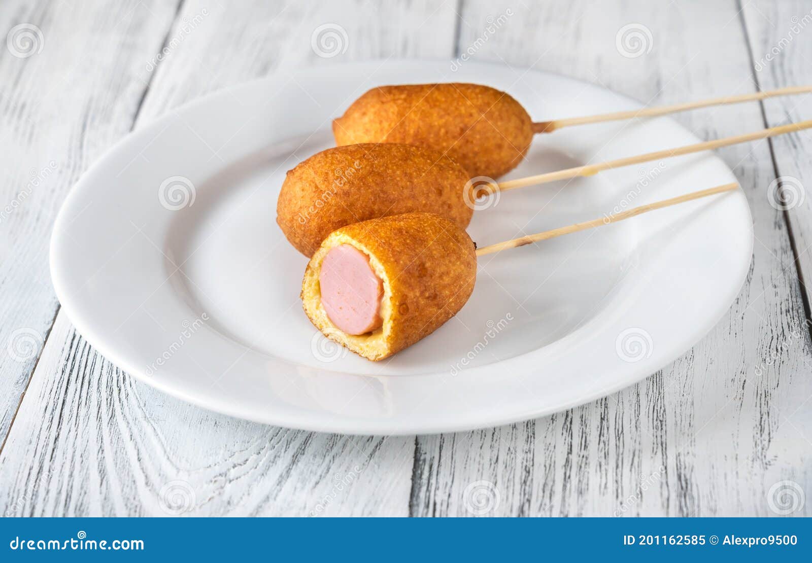 Corn Dogs on White Serving Plate Stock Image - Image of mini, group ...