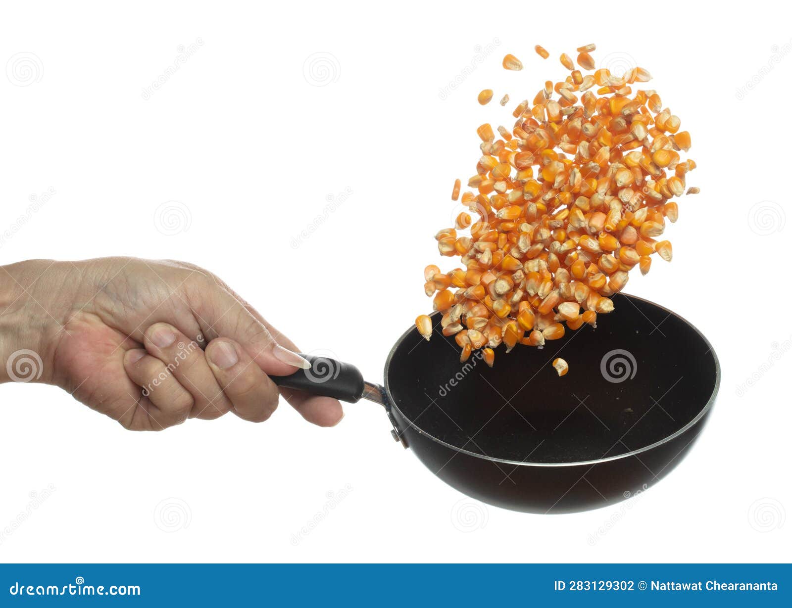 Corn Dried Seed Grain Fly in Pan Popcorn. Yellow Golden Corn Seed ...