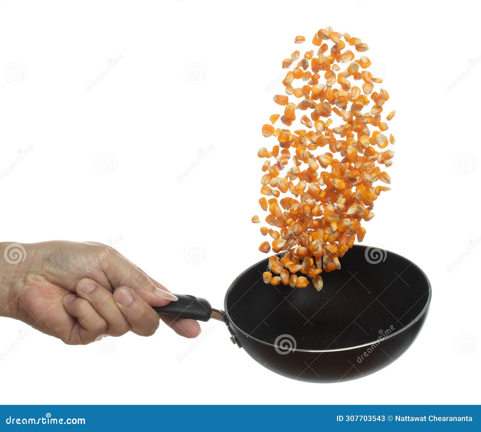 Corn Dried Seed Grain Fly in Pan Popcorn. Yellow Golden Corn Seed ...