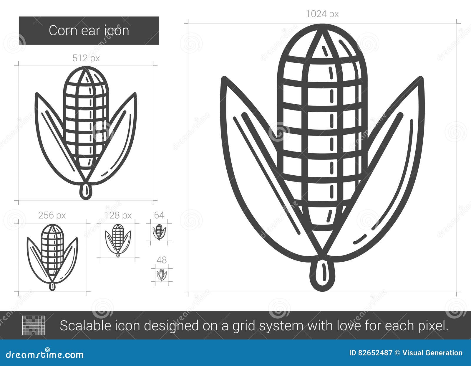Corn ear line icon. stock vector. Illustration of meal - 82652487