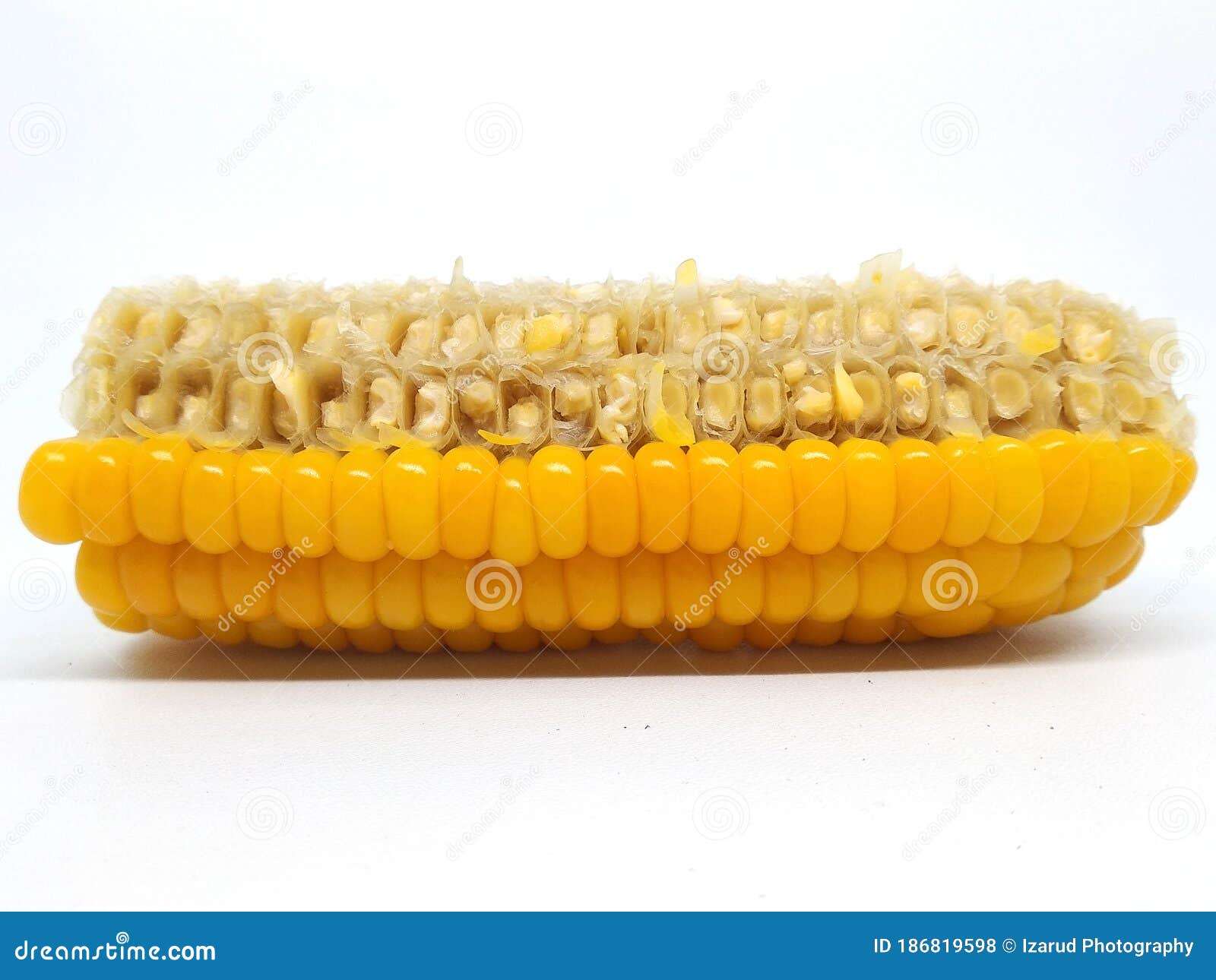 The Corn is Eaten in Half with a White Stock Photo - Image of fresh ...