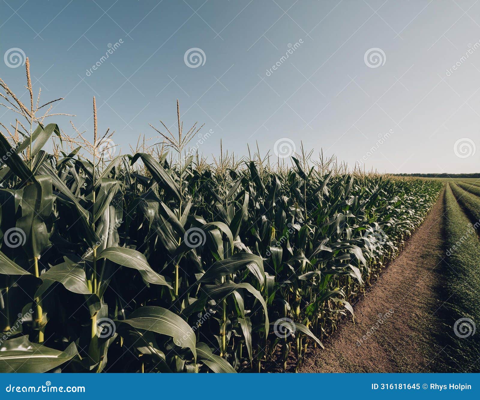 A Corn field with blue sky stock illustration. Illustration of tree ...