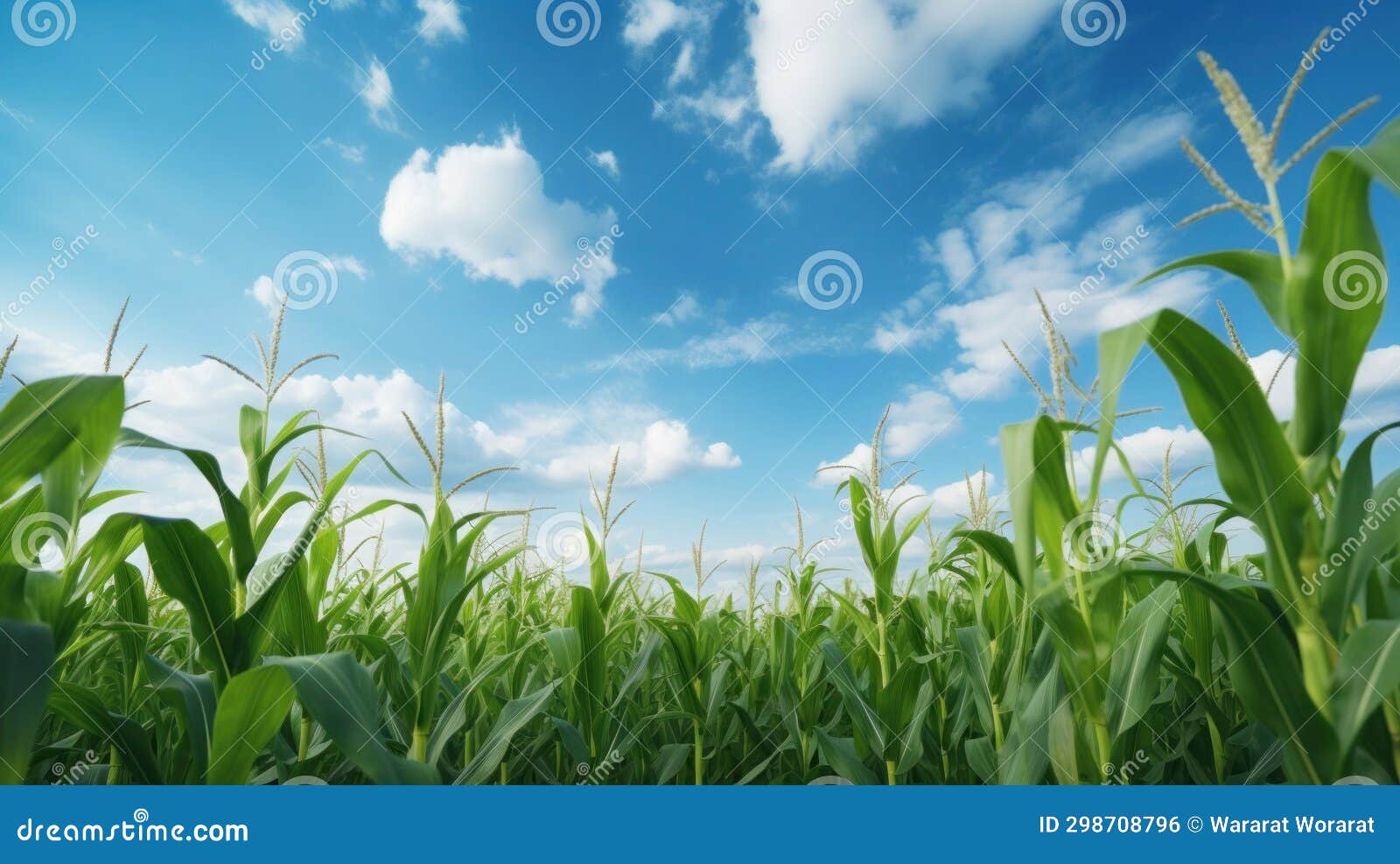 Corn Field with Blue Sky and Clouds Stock Illustration - Illustration ...