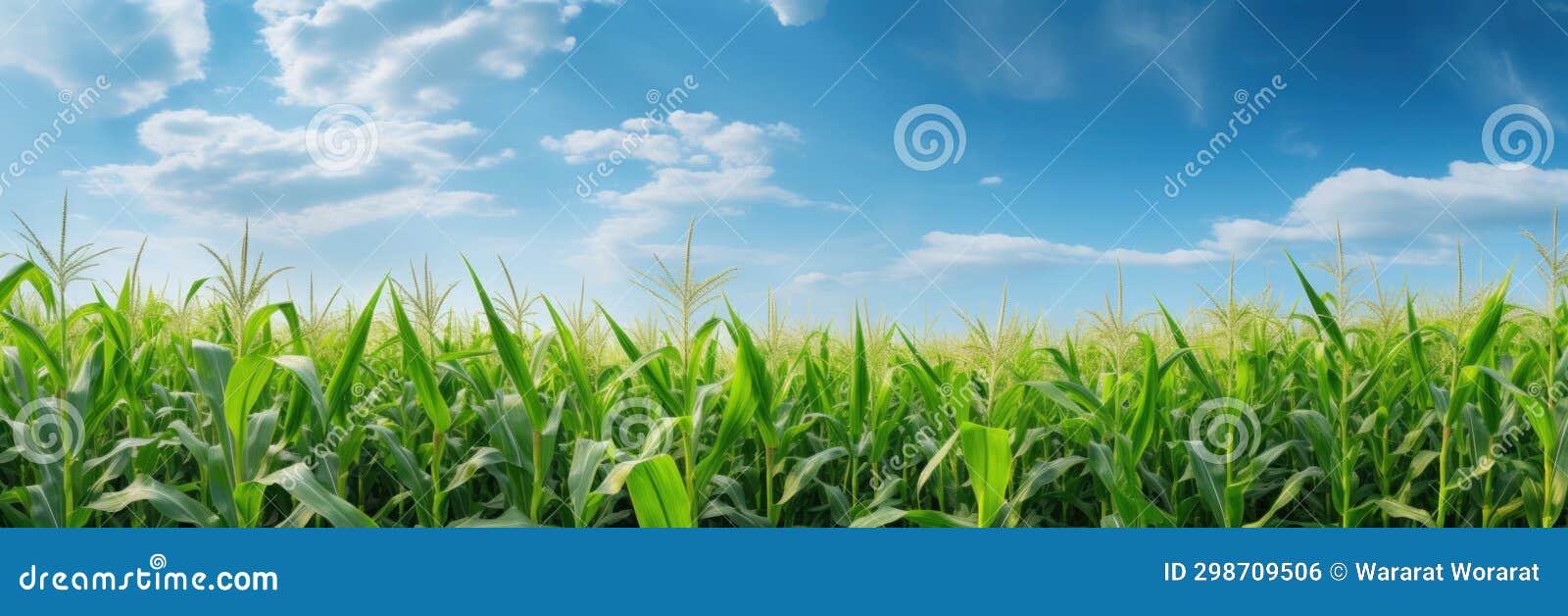Corn Field with Blue Sky and Clouds Stock Photo - Image of land, blue ...