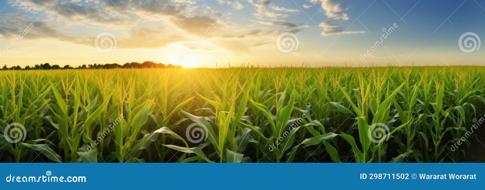 Corn Field with Blue Sky and Clouds Stock Photo - Image of farm ...