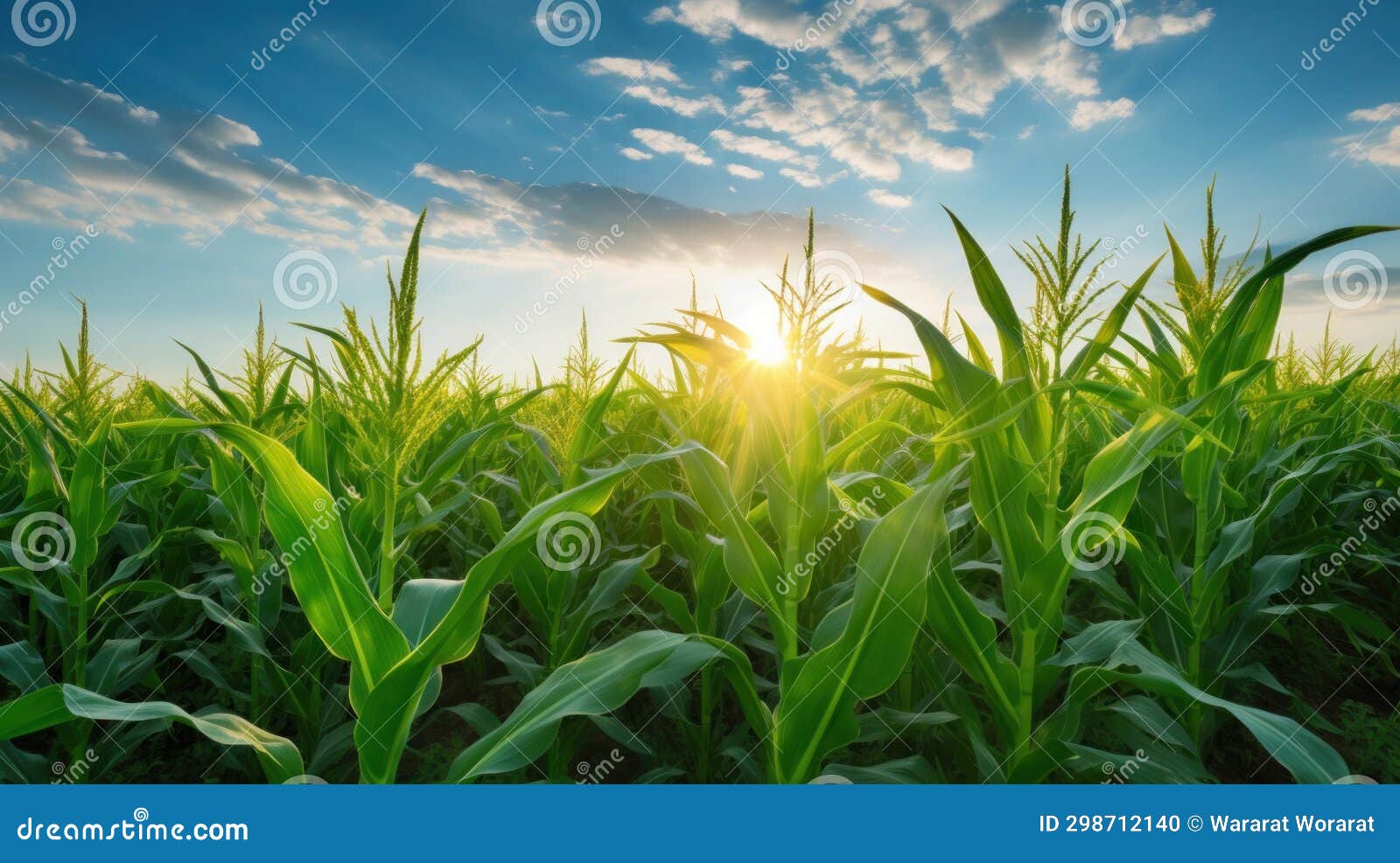 Corn Field with Blue Sky and Clouds Stock Photo - Image of blue, field ...