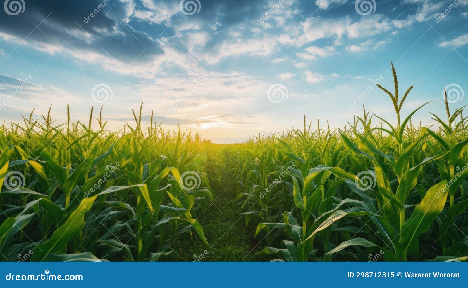 Corn Field with Blue Sky and Clouds Stock Image - Image of corn ...