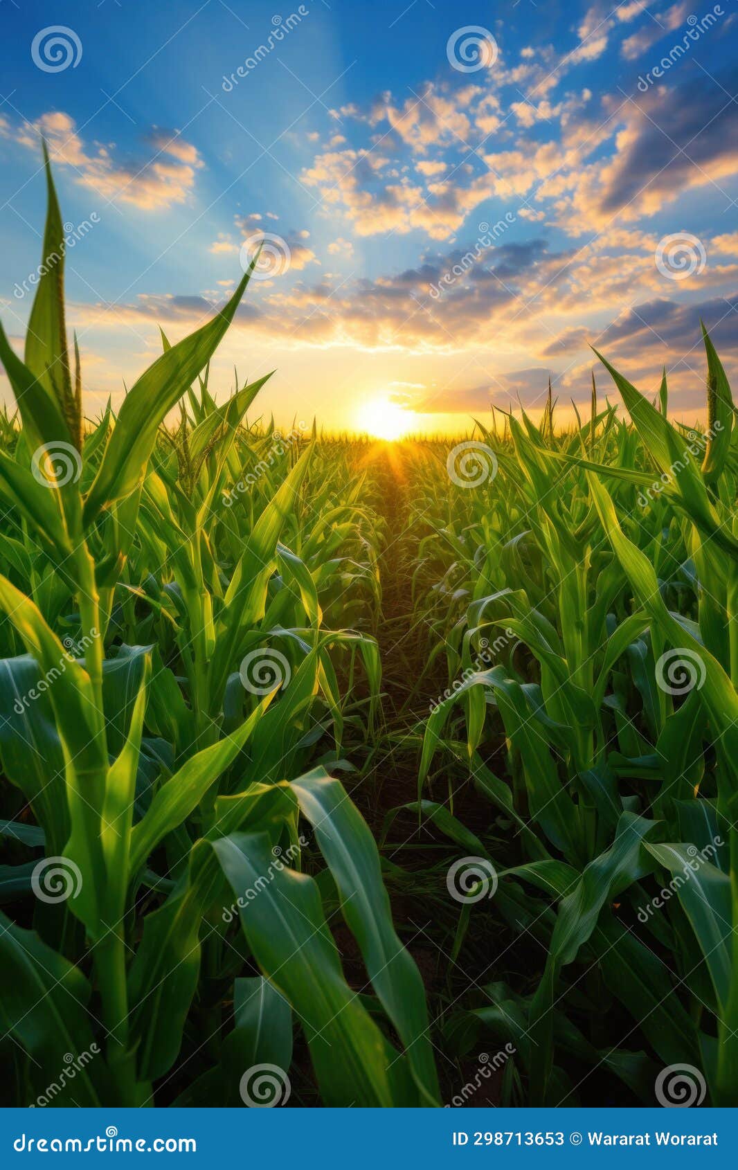 Corn Field with Blue Sky and Clouds Stock Illustration - Illustration ...